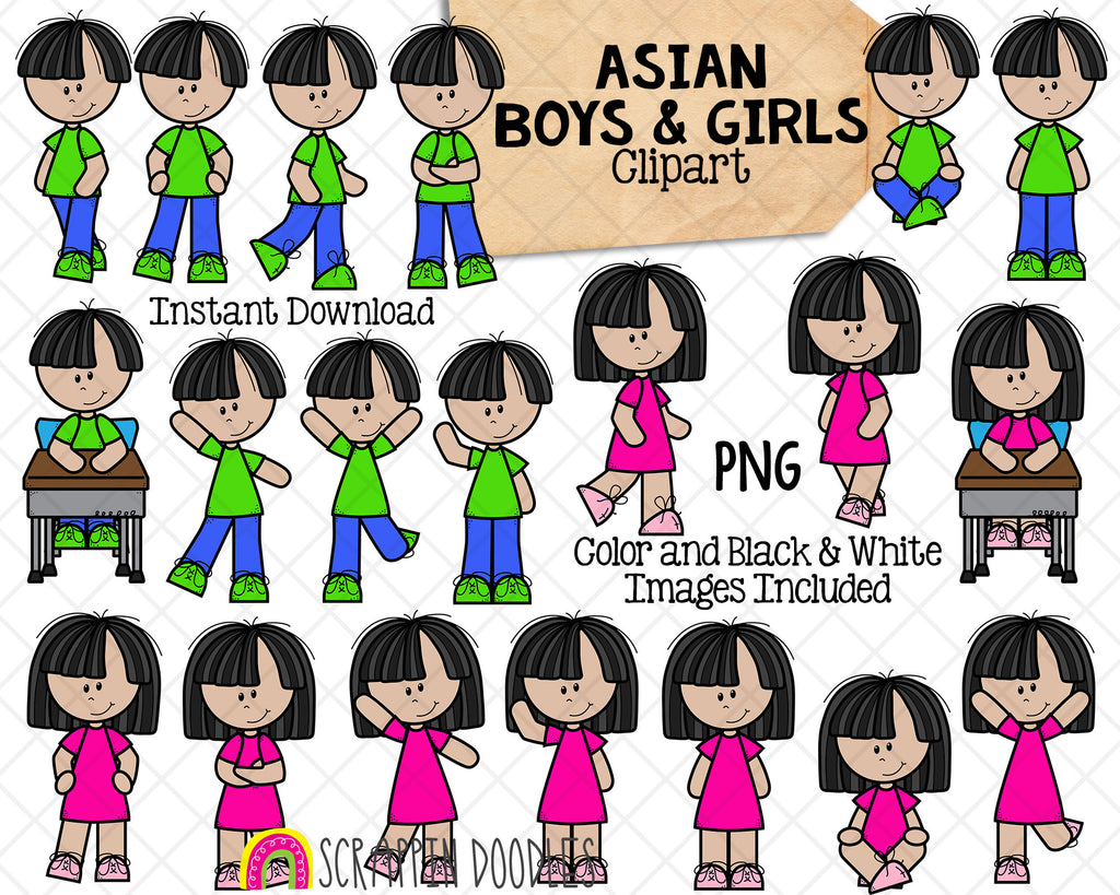 Asian Boys and Girls Kids ClipArt - Multi Cultural Children Posing Gra ...