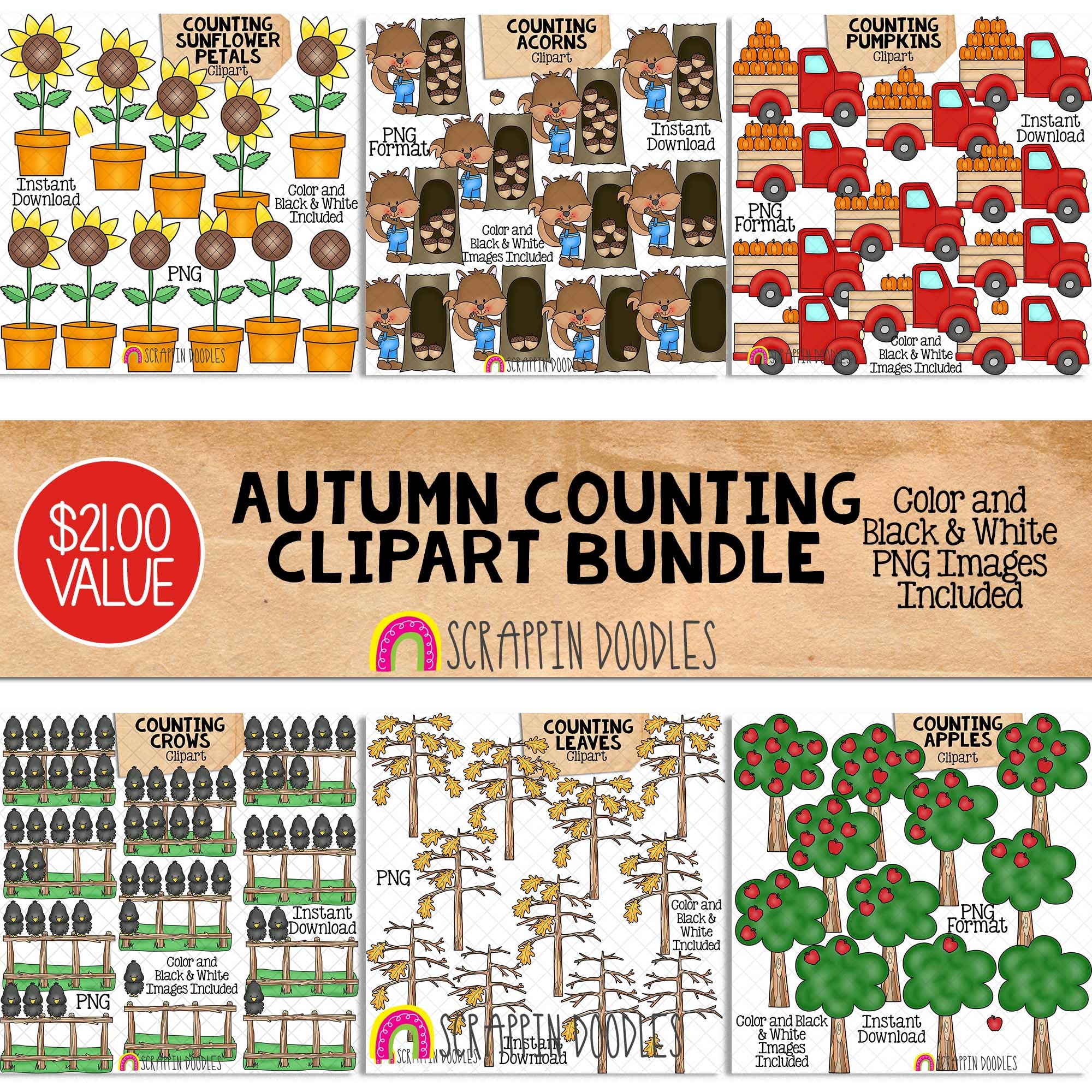 Autumn Counting ClipArt Bundle - Sunflowers - Acorns - Apples - Pumpki ...