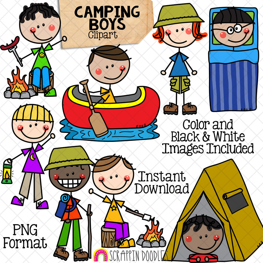 Camping Clipart - Doodle Boys Camping - Backpacking - Hiking - Campfir ...