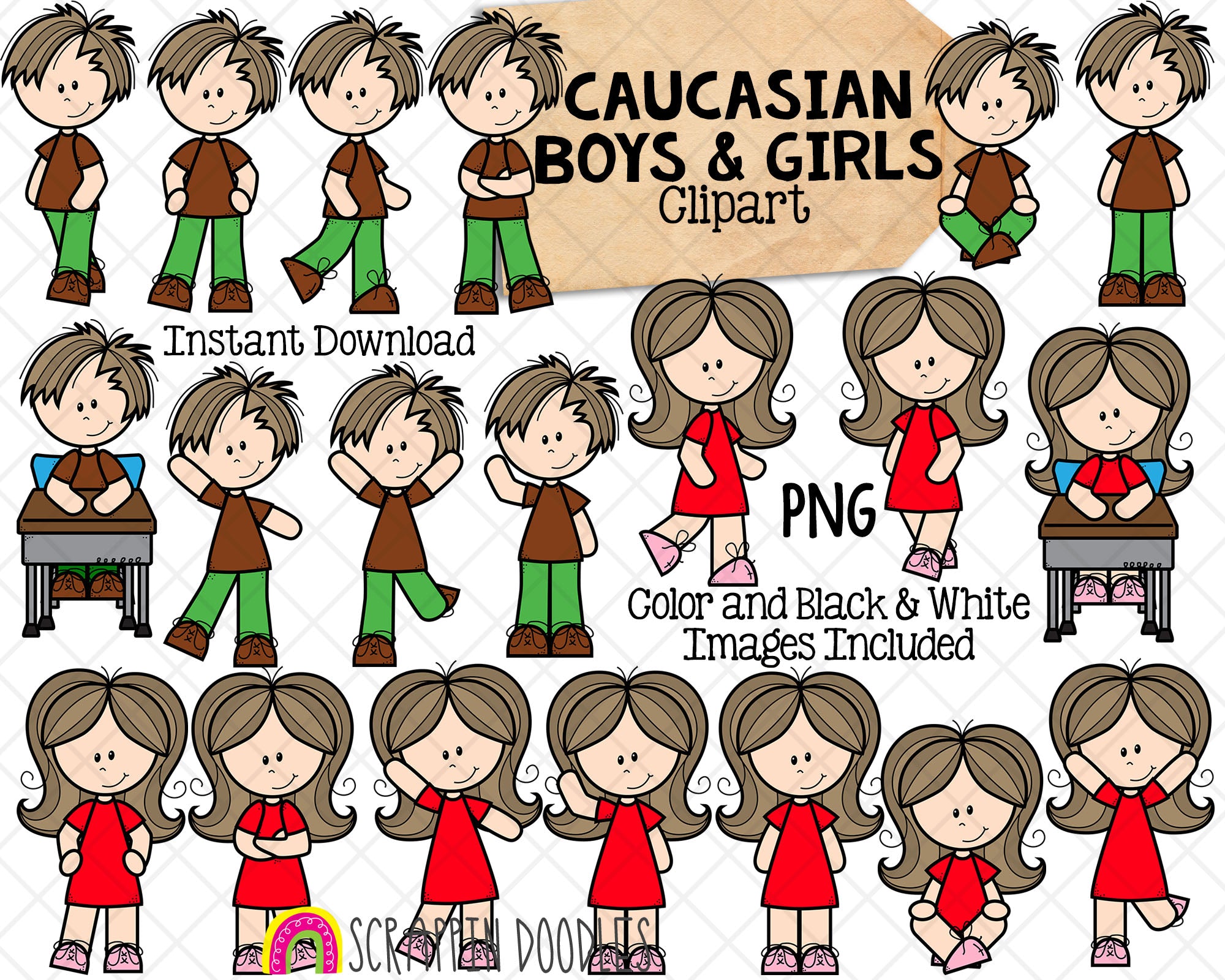 Caucasin Boys and Girls Kids ClipArt - Multi Cultural Children Posing ...