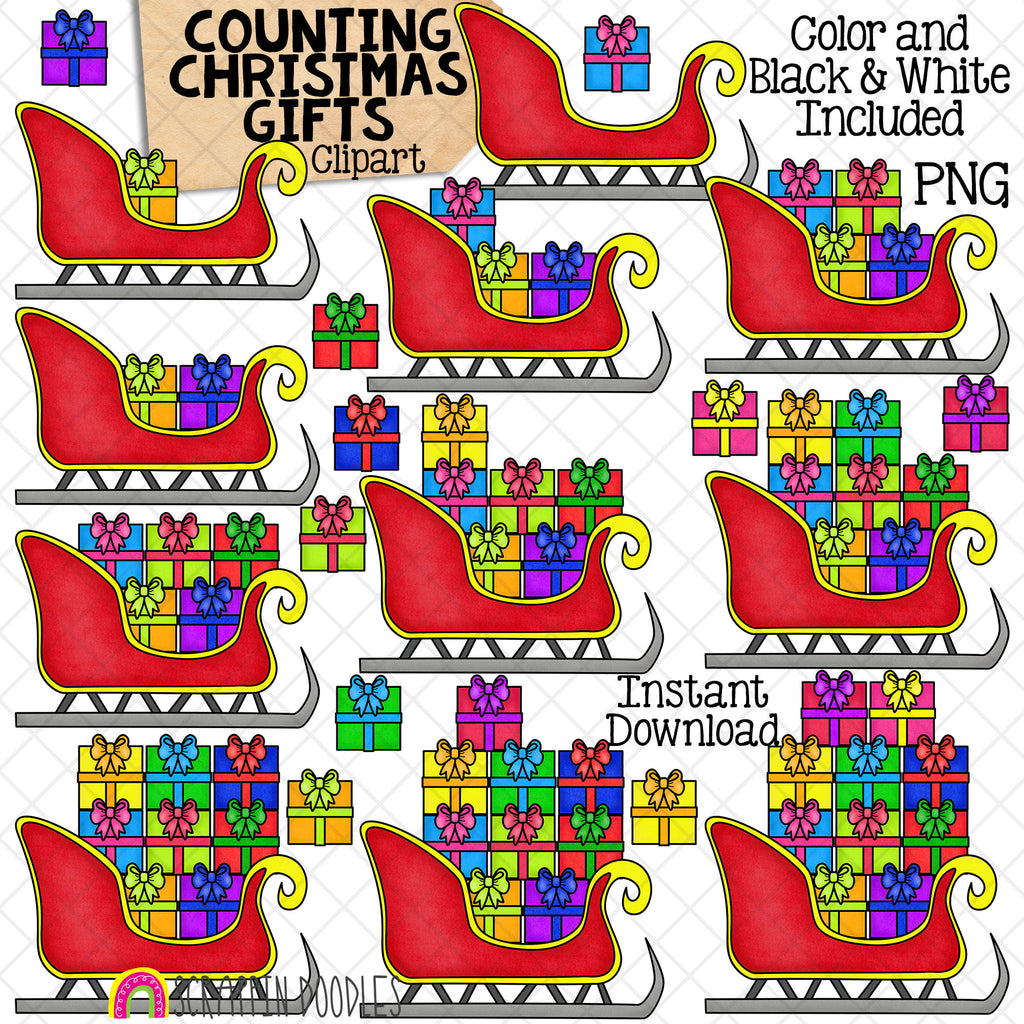 Counting Gifts ClipArt - Christmas Gifts in Santa's Sleigh - Seasonal ...