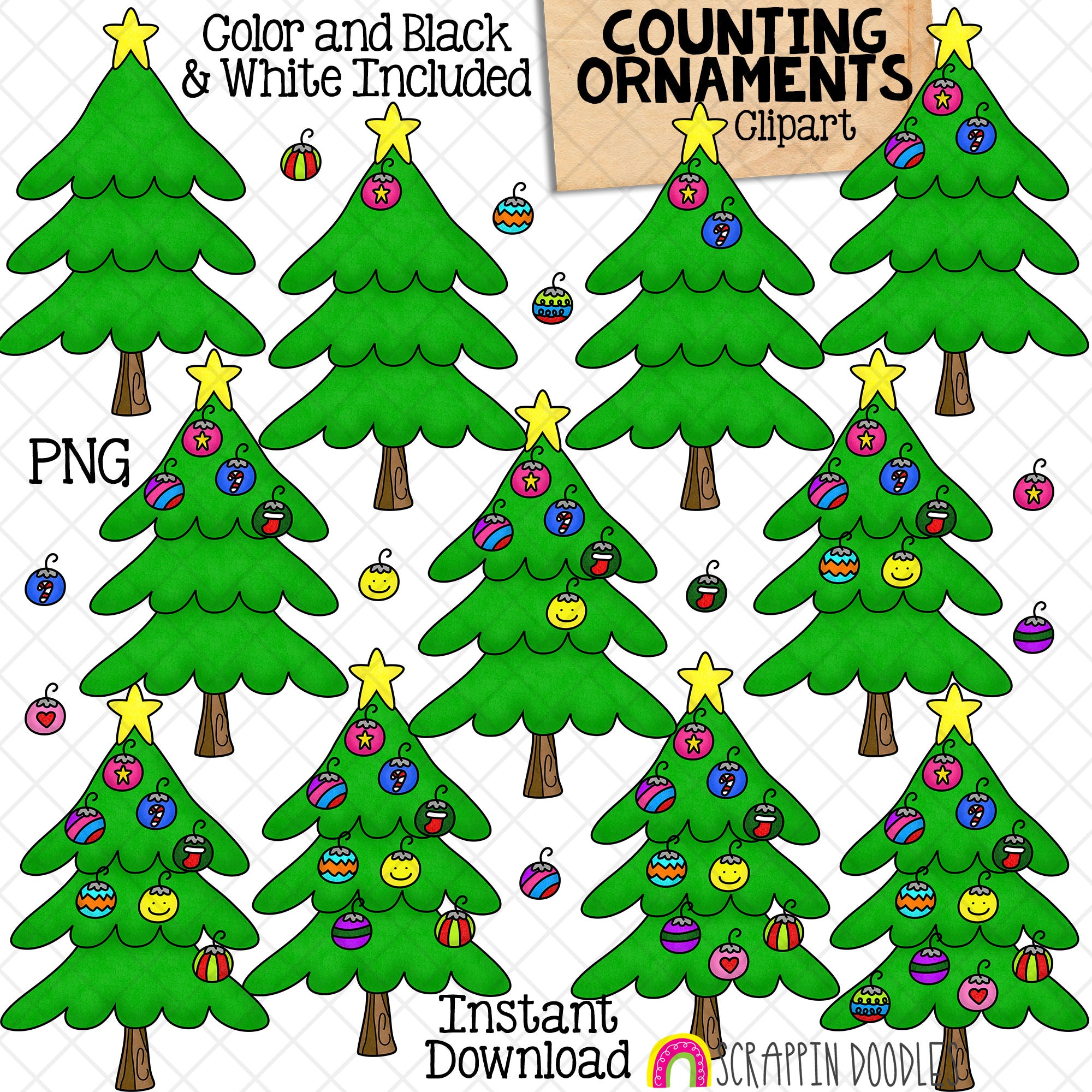 Counting Ornaments ClipArt - Christmas Ornaments on Tree - Seasonal Ma ...