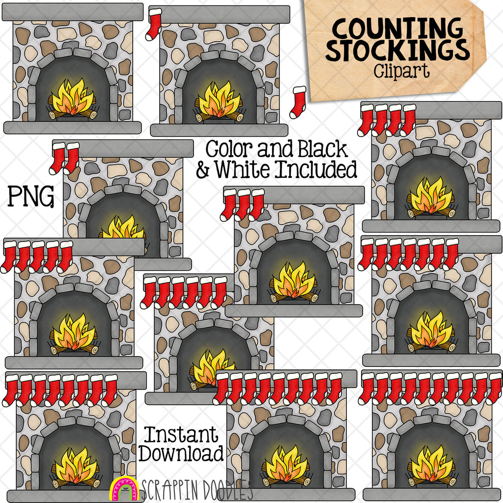Counting Stockings ClipArt - Christmas Stockings on Fireplace Mantel ...