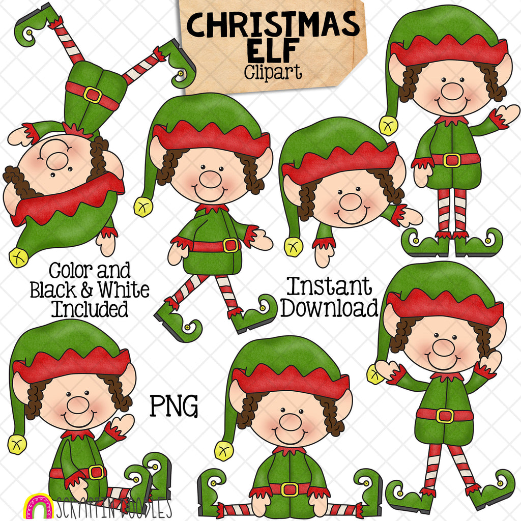 Elf Clip Art - Christmas Elves Posing - Standing - Sitting - Walking ...