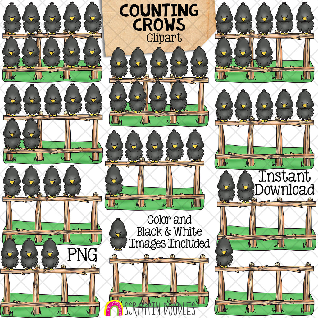 Counting Crows ClipArt - Autumn Crow on Fence Counting - Seasonal Math ...