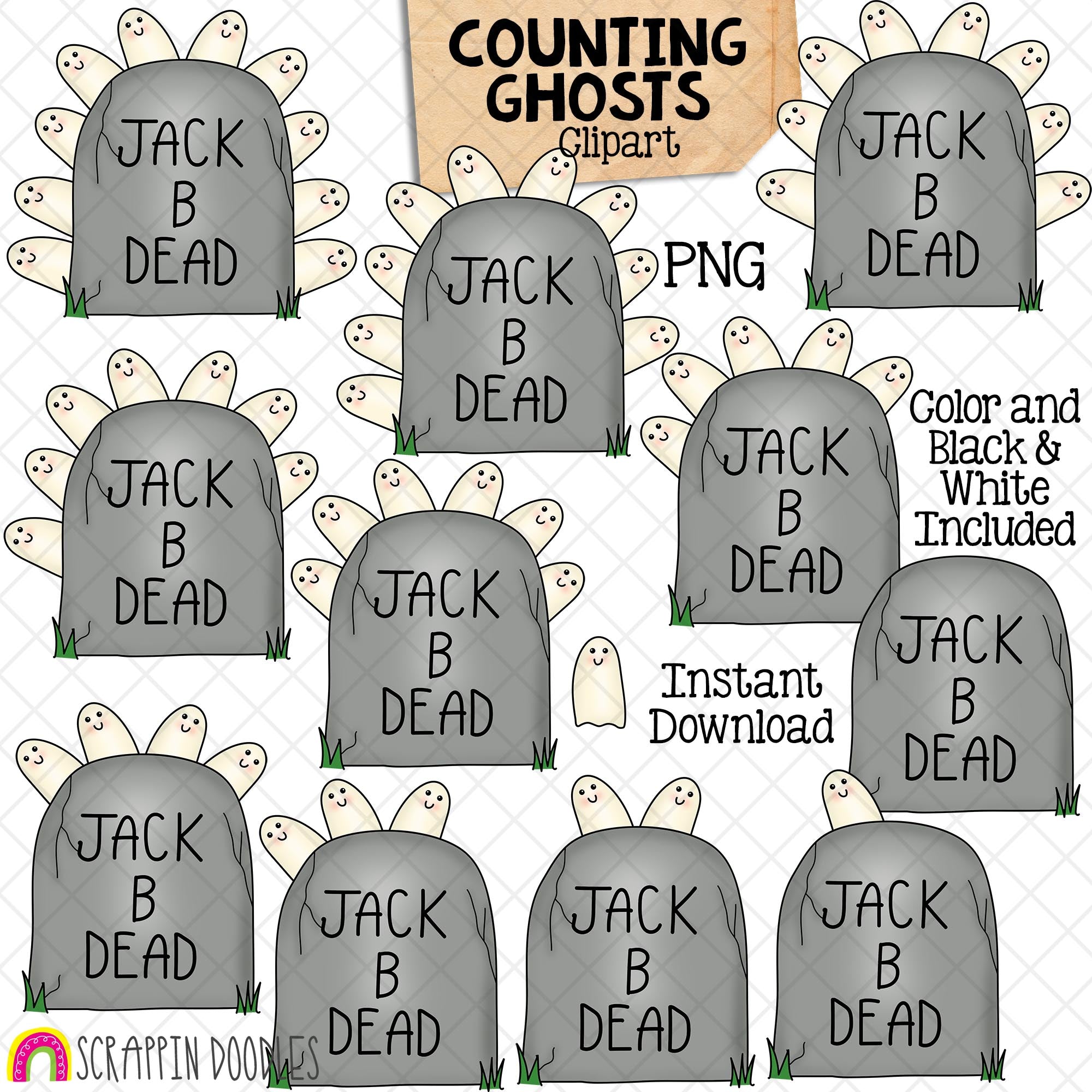 Counting Ghosts ClipArt - Halloween Tombstone Ghost Counting - Seasona ...
