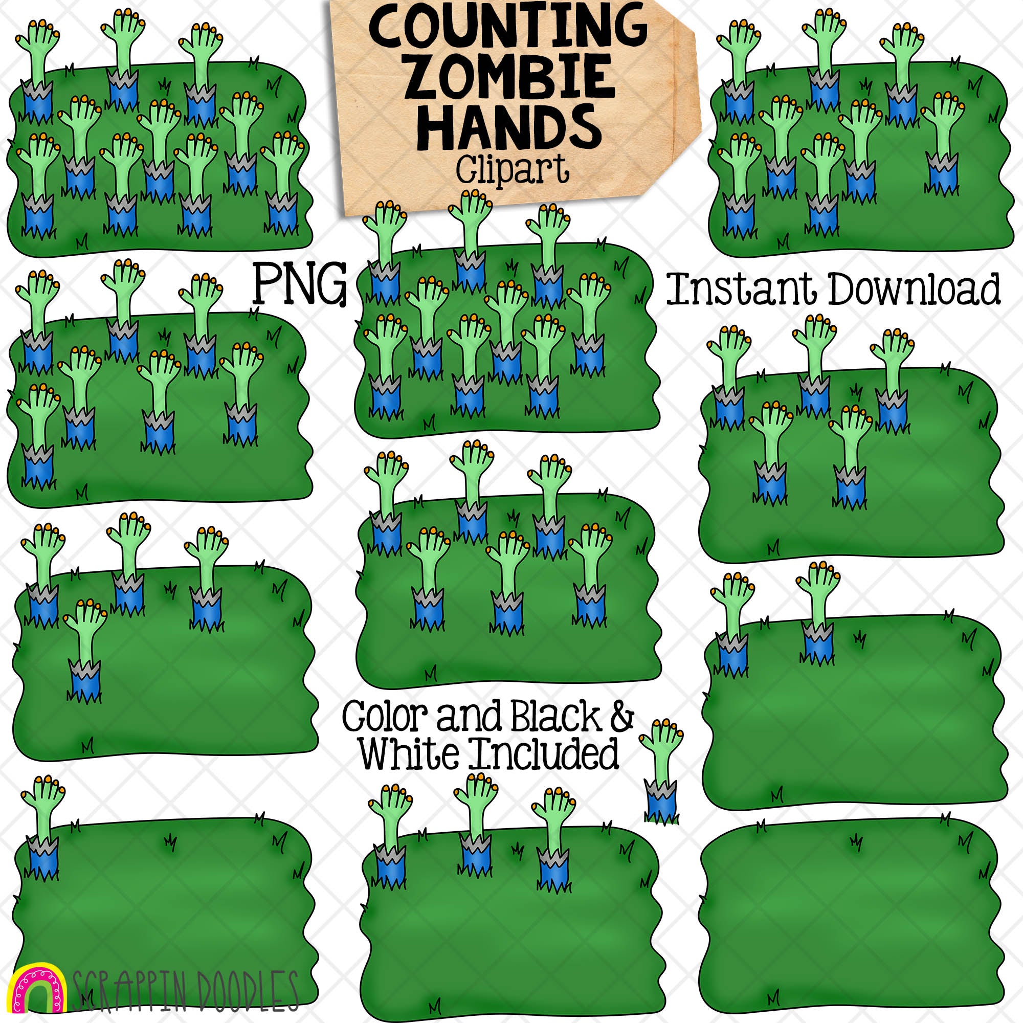 Counting Zombie Hands ClipArt - Halloween Zombie Arms Counting - Seaso ...