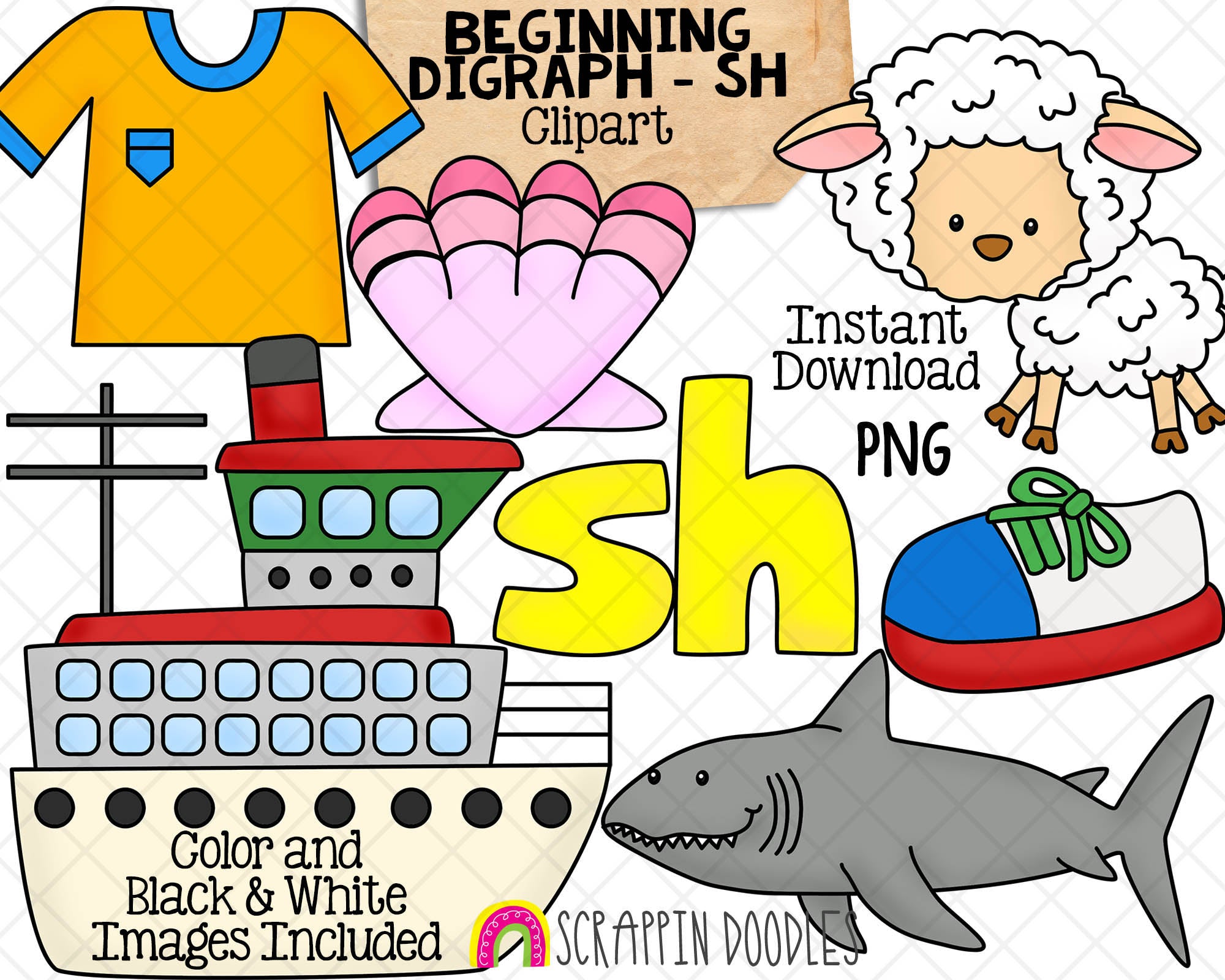 Beginning Digraph Clip Art - Words Beginning With SH - Commercial Use ...