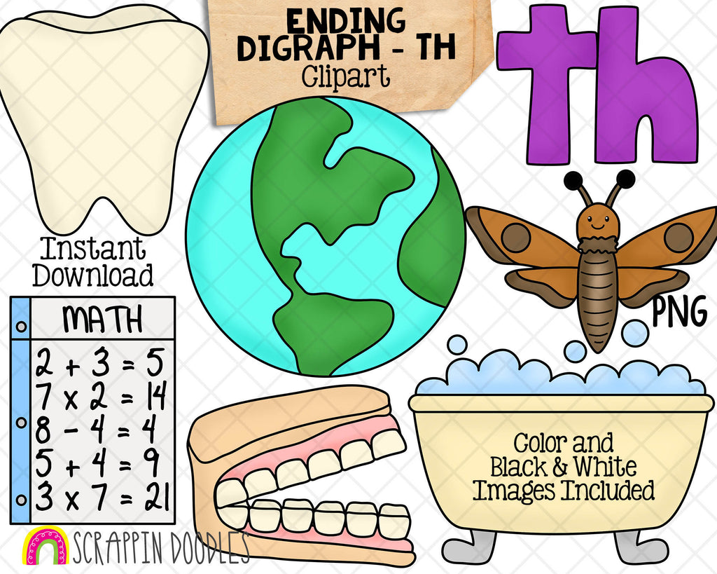 Ending Digraph Clip Art - Words Ending With TH - Commercial Use PNG Su ...