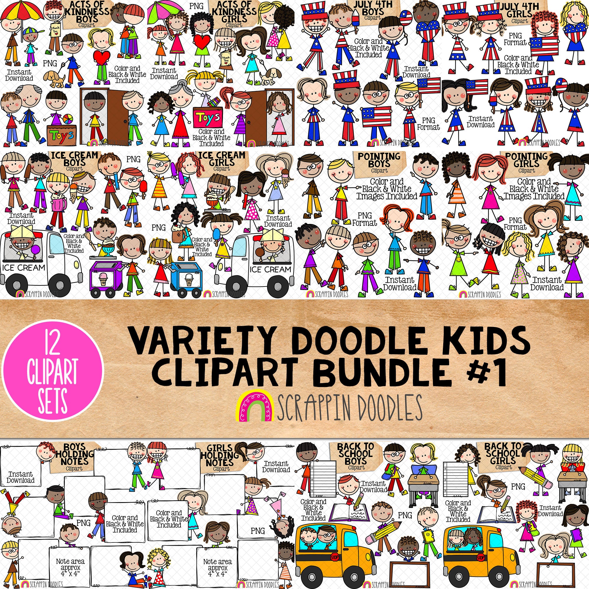 Doodle Kids Clipart Bundle - Doodle Boys and Girls Bundle 1 – Scrappin ...