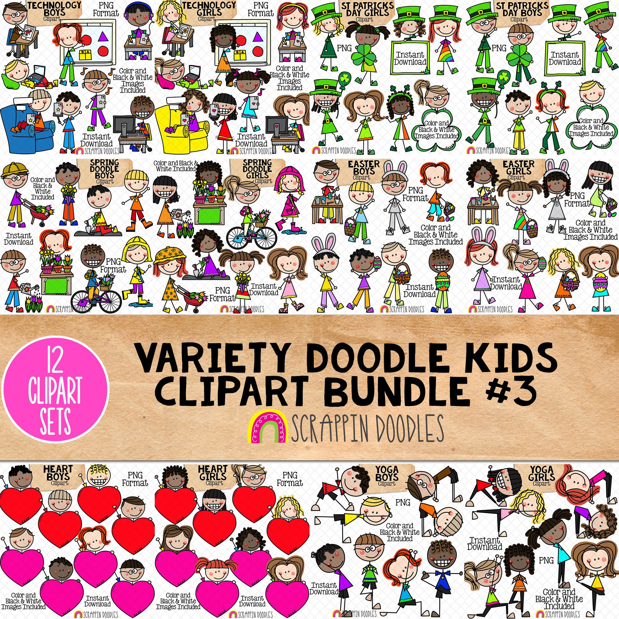 Doodle Kids Clipart Bundle 3 - Doodle Boy and Girl Bundle 3 – Scrappin ...