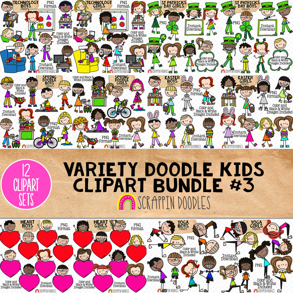 Doodle Kids Clipart Bundle 3 - Doodle Boy and Girl Bundle 3 – Scrappin ...