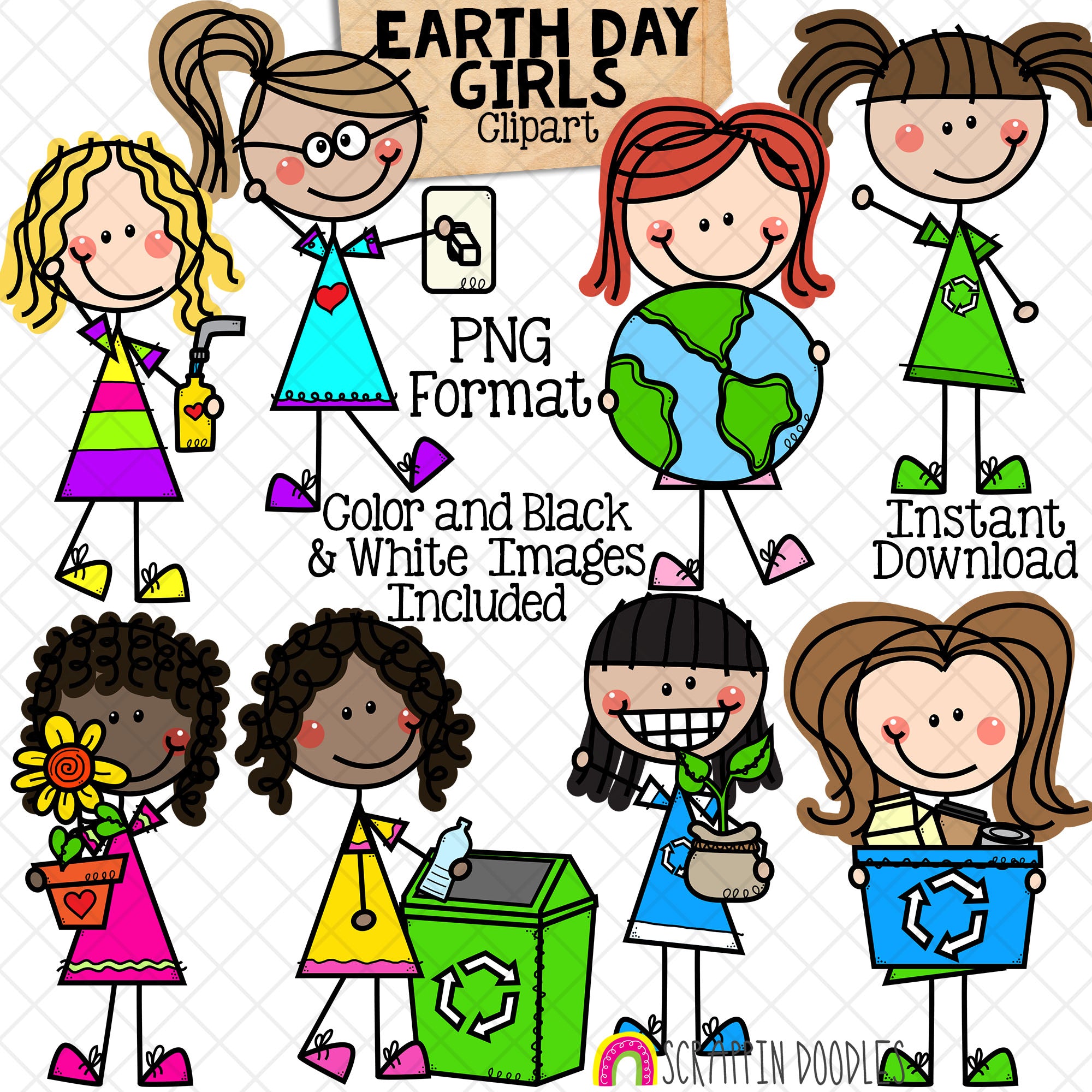 Earth Day Clipart - Doodle Girls - Climate Change - Environmental Kids ...