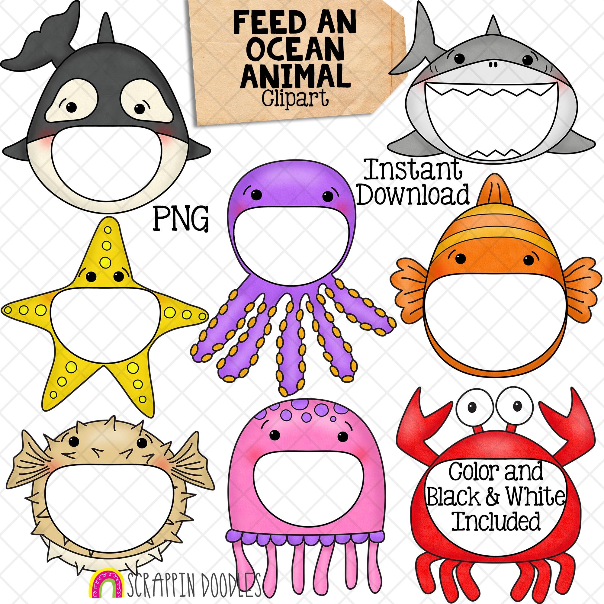 Feed An Ocean Animal ClipArt - Feeding Open Mouth Animals - Shark - Oc ...