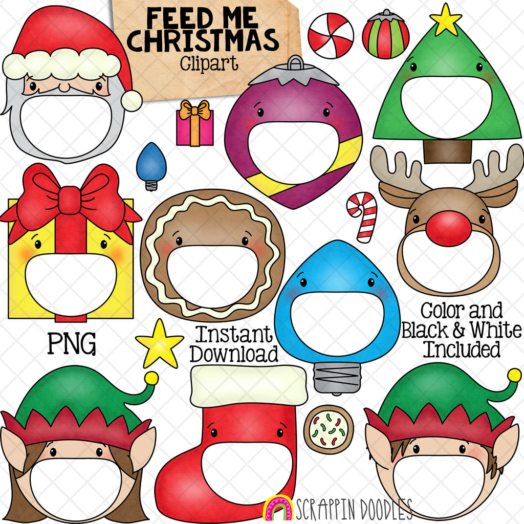Feed Me Christmas ClipArt - Feeding Open Mouth - Santa - Elf - Gingerb ...