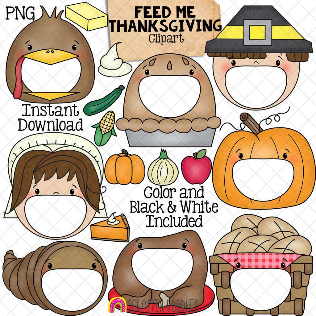 Feed Me Thanksgiving ClipArt - Feeding Open Mouth - Turkey - Pilgrim ...