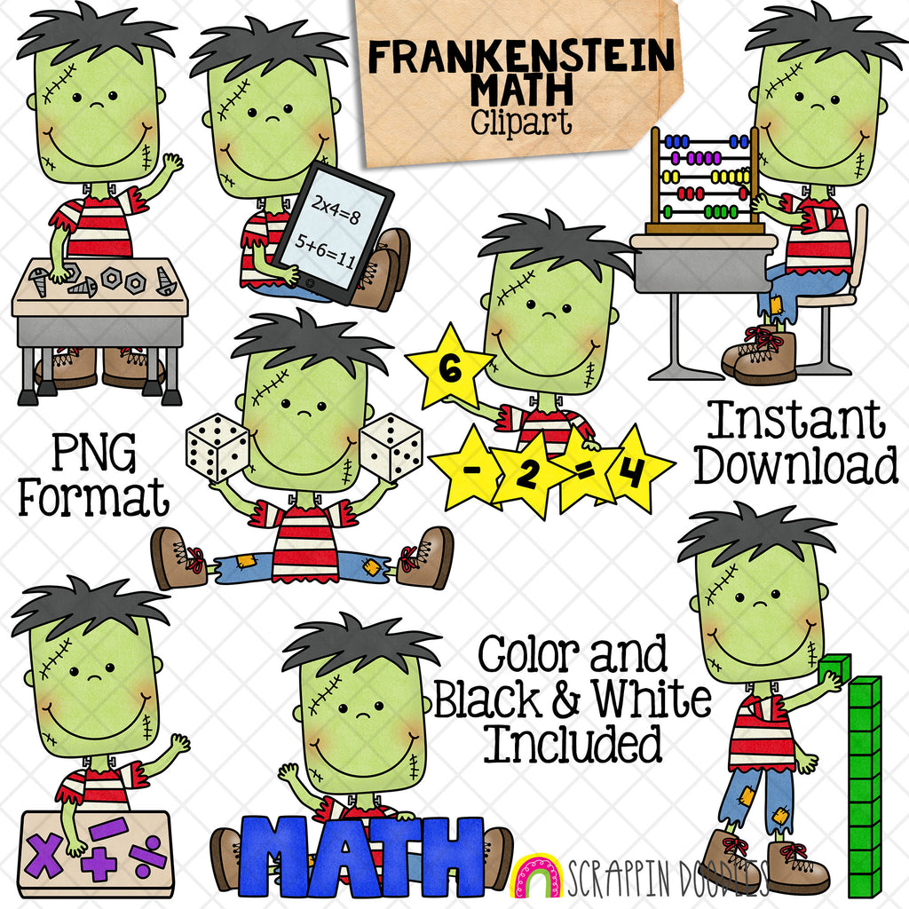 Frankenstein Math Clip Art - Halloween Math Clipart - Addition - Count ...