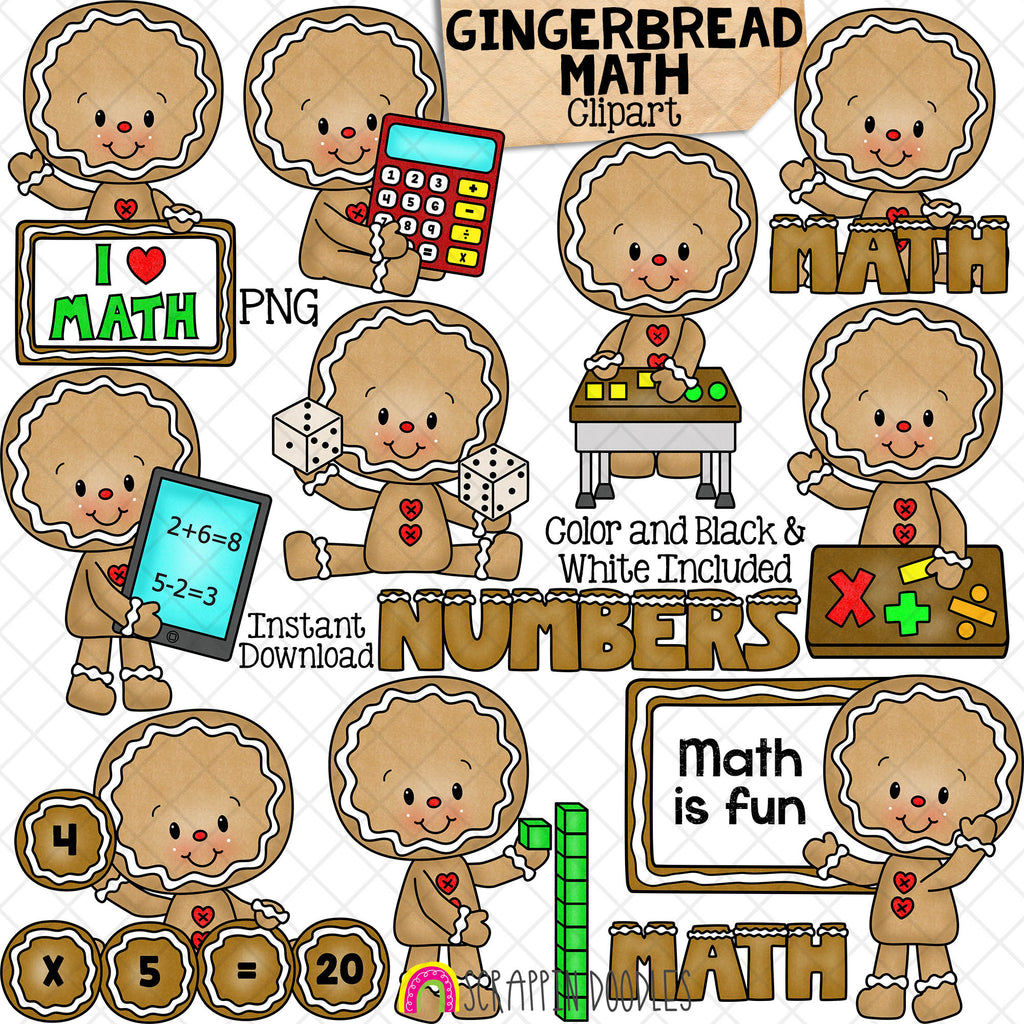 Gingerbread Math Clip Art - Ginger Bread School - Cute Christmas Cooki ...
