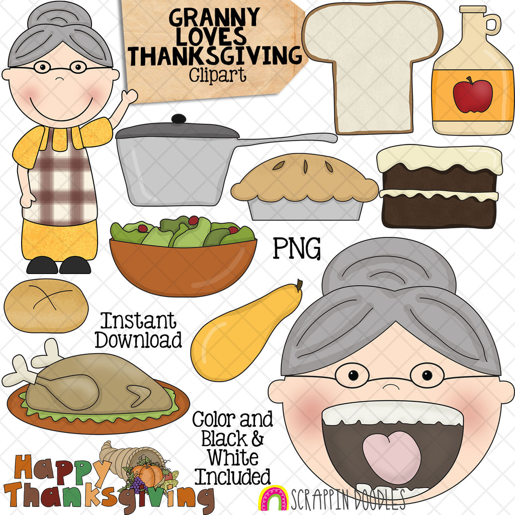 Granny Loves Thanksgiving Clip Art - Old Lady Swallowed A Pie Graphics ...