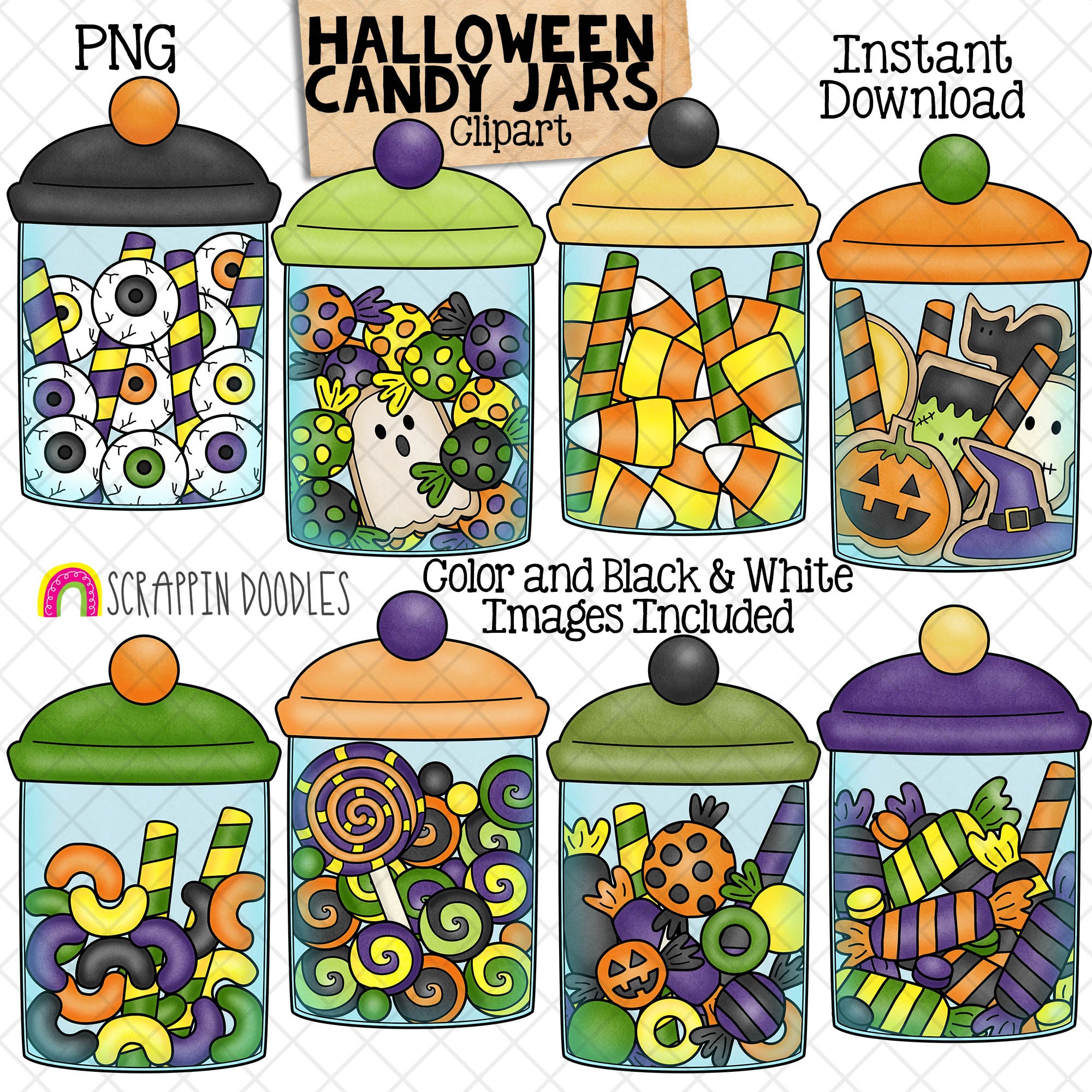 Halloween Candy Jars ClipArt - Glass Jars full of Candy Corn - Jelly B ...