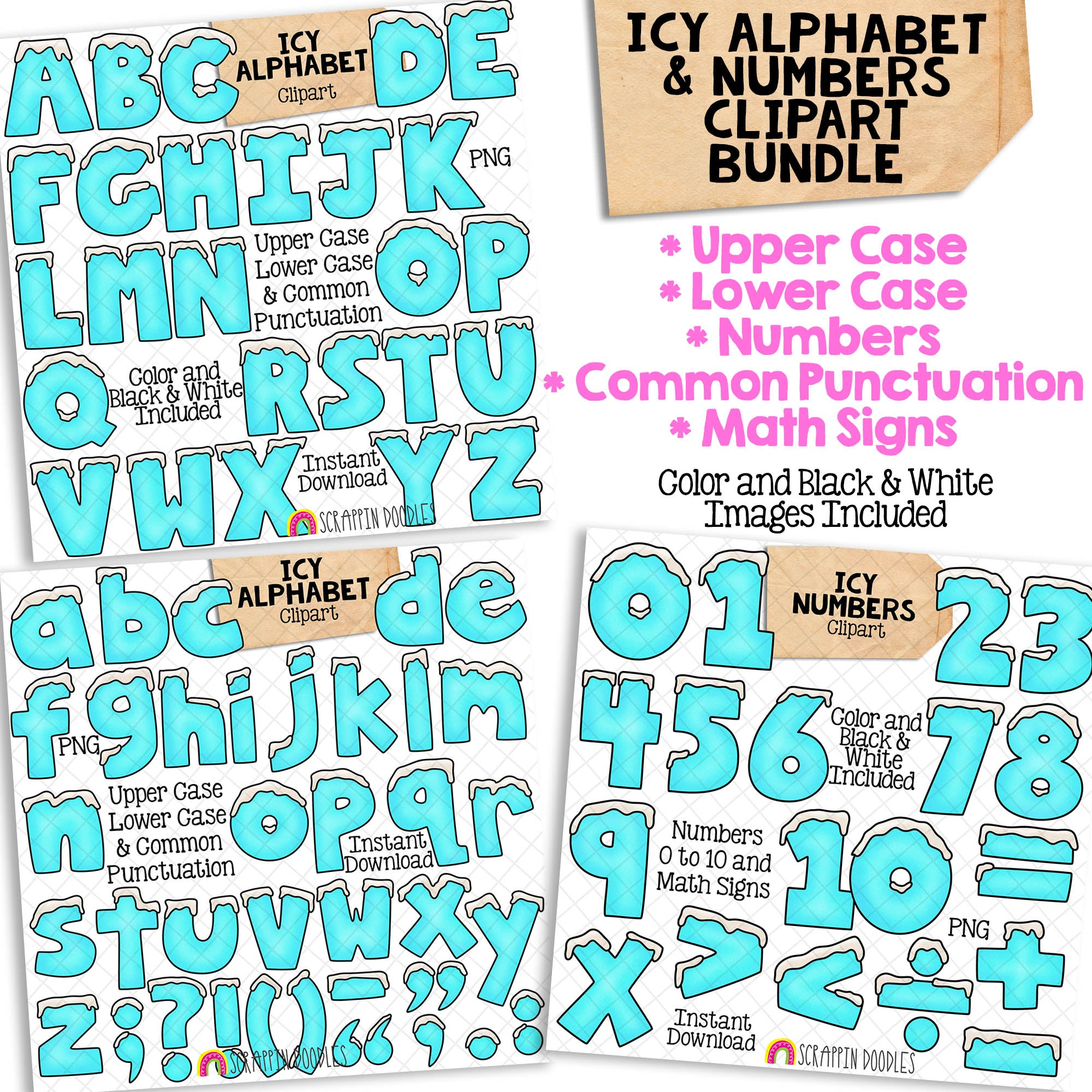 Icy Alphabet ClipArt - Snowy Ice Letters Clip Art - Numbers - Math Sig ...
