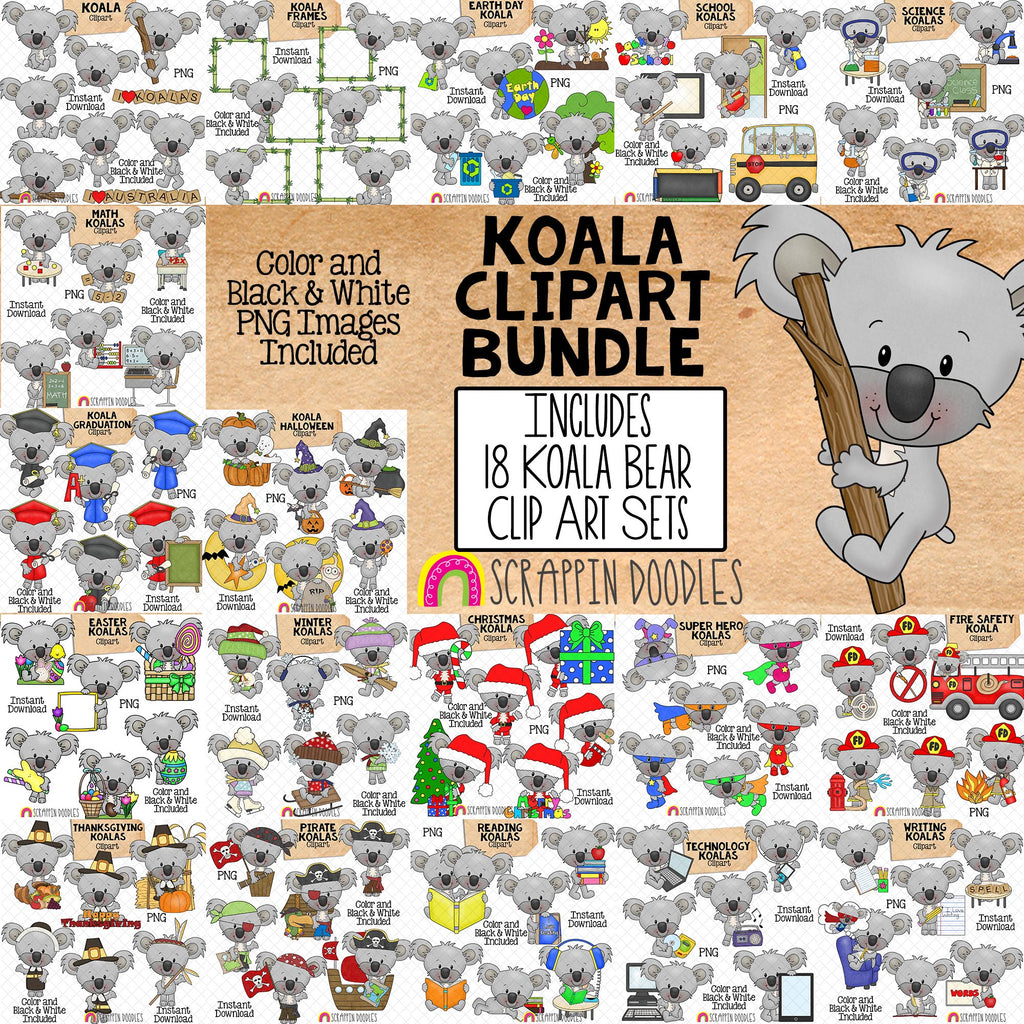 Koala ClipArt Bundle - Koala Bears Graphics - Commercial Use PNG ...