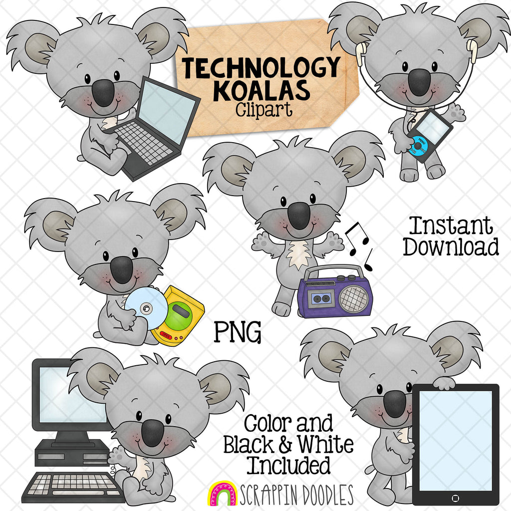 Koala ClipArt - Technology Computer Koala Bears Graphics - Commercial – Scrappin Doodles