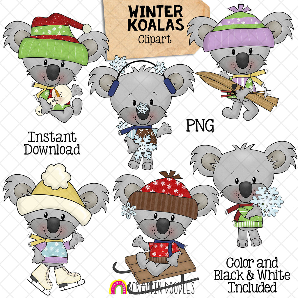 Koala ClipArt - Winter Seaonal Koala Bears Graphics - Commercial Use P ...