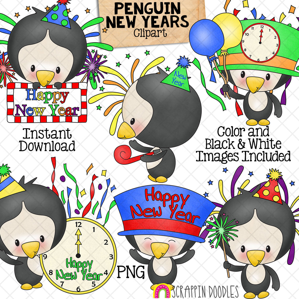 Penguin New Year ClipArt - Winter Baby Penguin - Penguins Celebrating ...