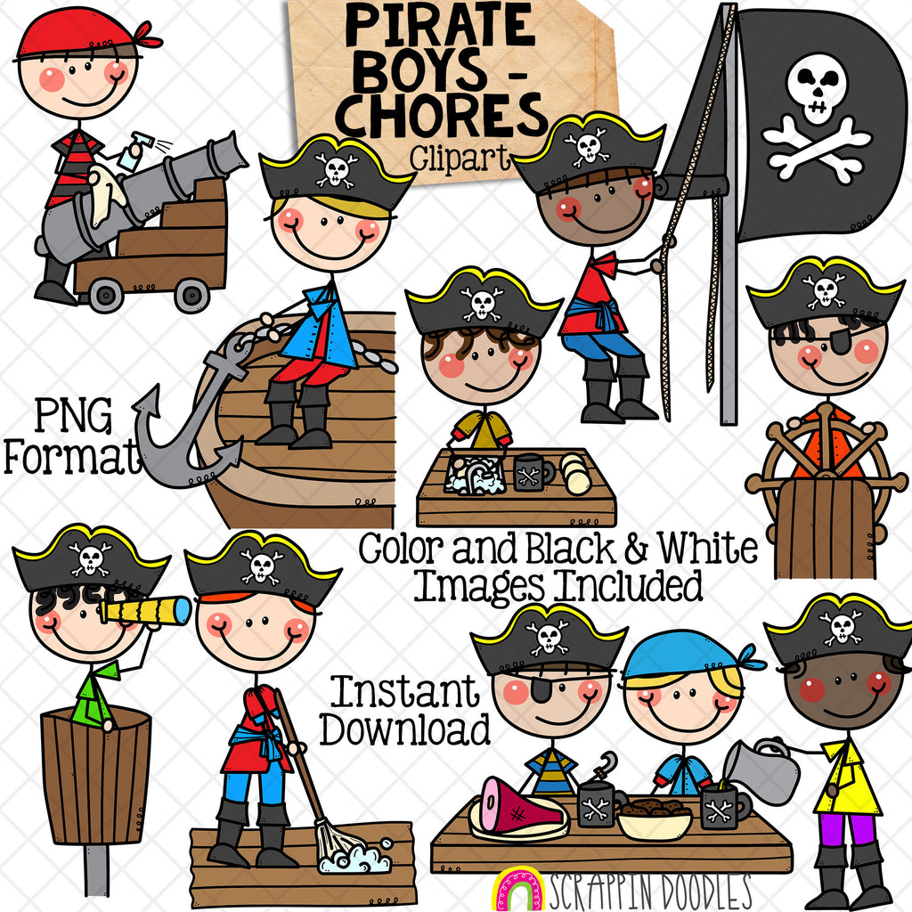 Pirate Chores Clip Art - Doodle Boys Clip Art - Kids - Swab The Deck ...