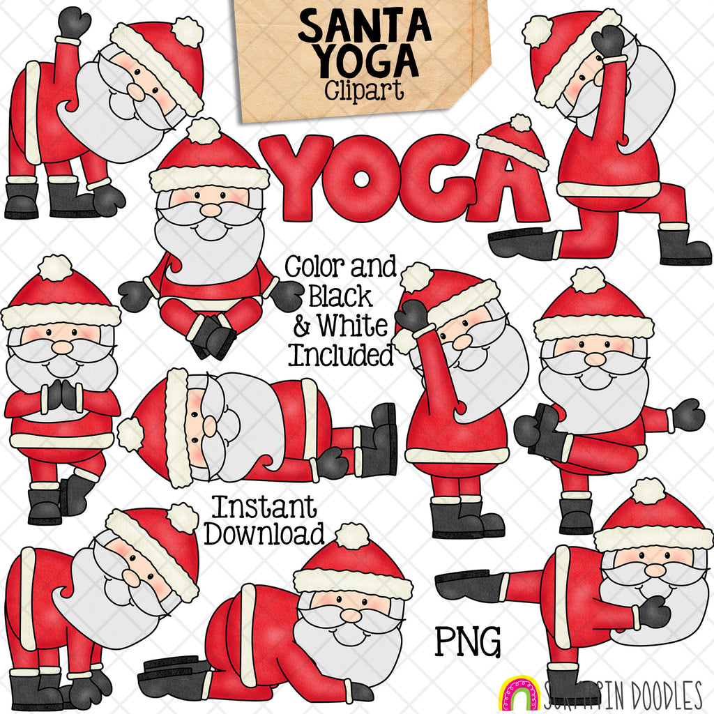 Santa Claus Yoga Clip Art - Christmas Stretching Clipart - Yoga Poses ...