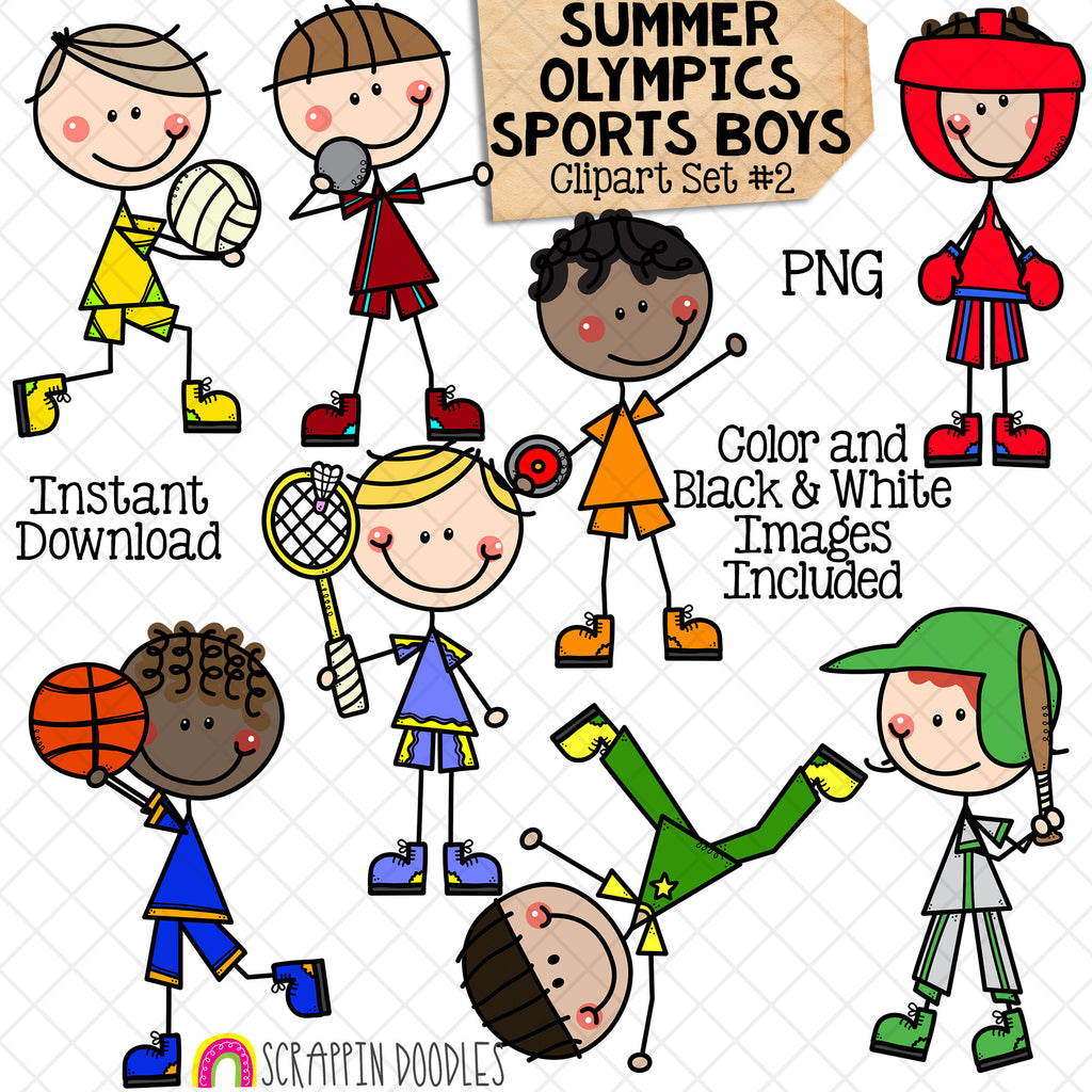 Summer Olympics Sports Boys ClipArt Set 2 - Discus - Shot Put - Badmin ...