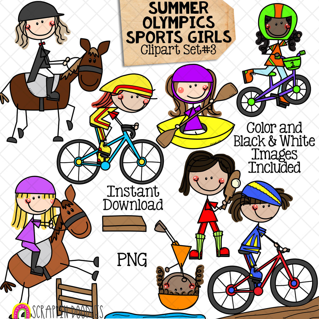 Summer Olympics Sports Girls ClipArt Set 3 - Canoeing - Cricket - Cycl ...