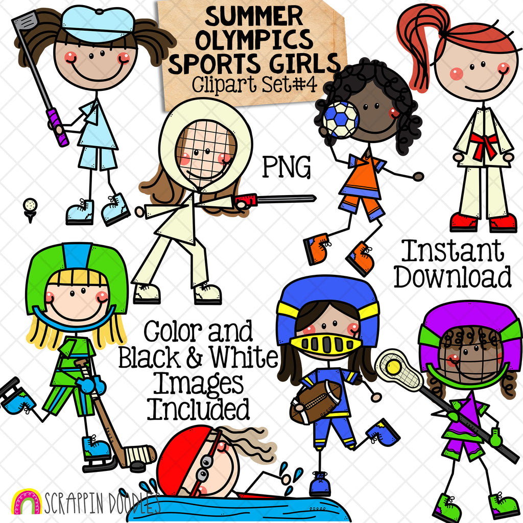 Summer Olympics Sports Girls ClipArt Set 4 - Fencing - Football - Golf ...