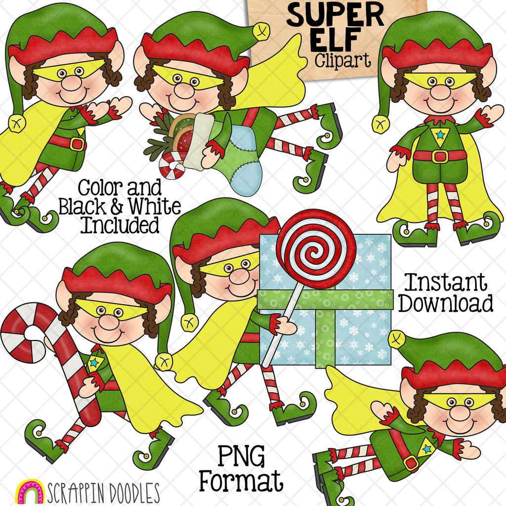 Super Elf Clip Art - Christmas Elves - Super Hero - Standing - Flying ...