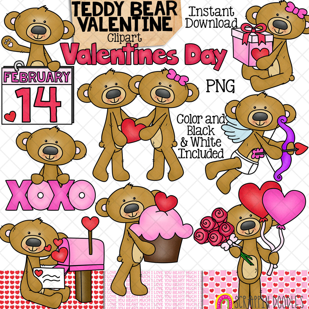 Teddy Bear Valentine ClipArt - Valentines Day Bears - Cute Cupid - Hea ...
