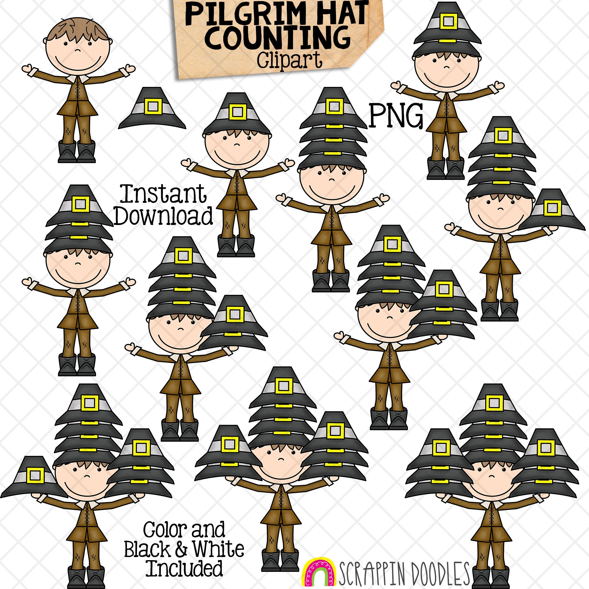Counting Pilgrim Hats ClipArt - Thanksgiving Pilgrim Hat Stacked Clip ...