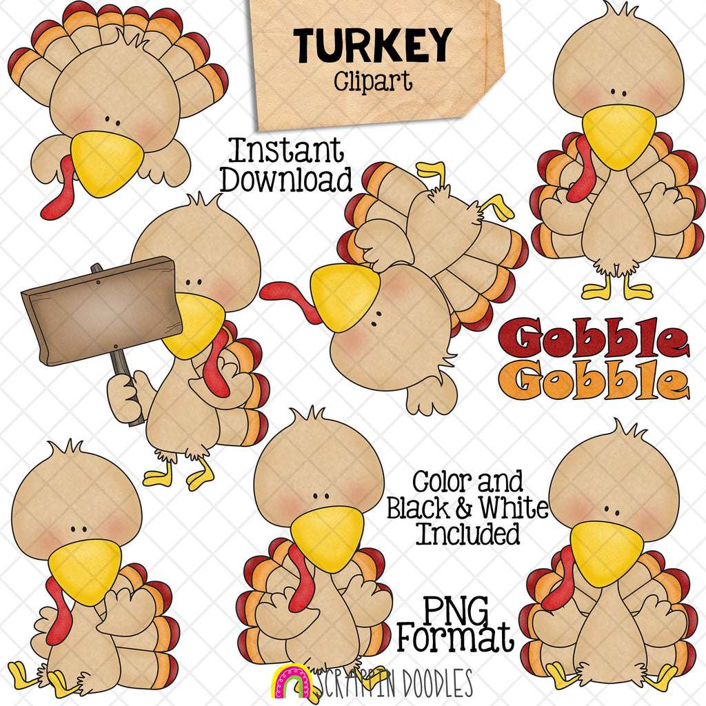 Turkey ClipArt - Cute Turkeys Clip Art - Thanksgiving Turkeys Holding ...