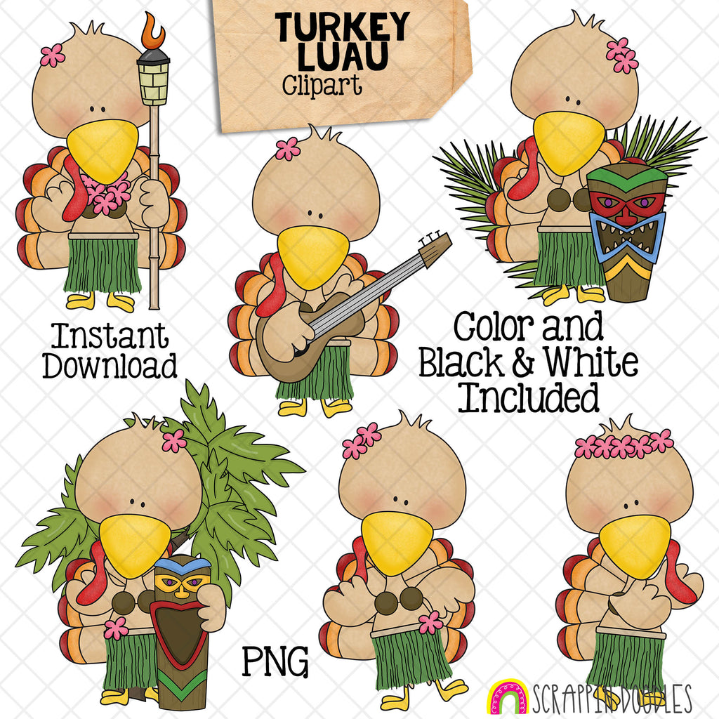 Turkey ClipArt - Turkeys Luau Clip Art - Cute Traveling Turkeys Graphi ...