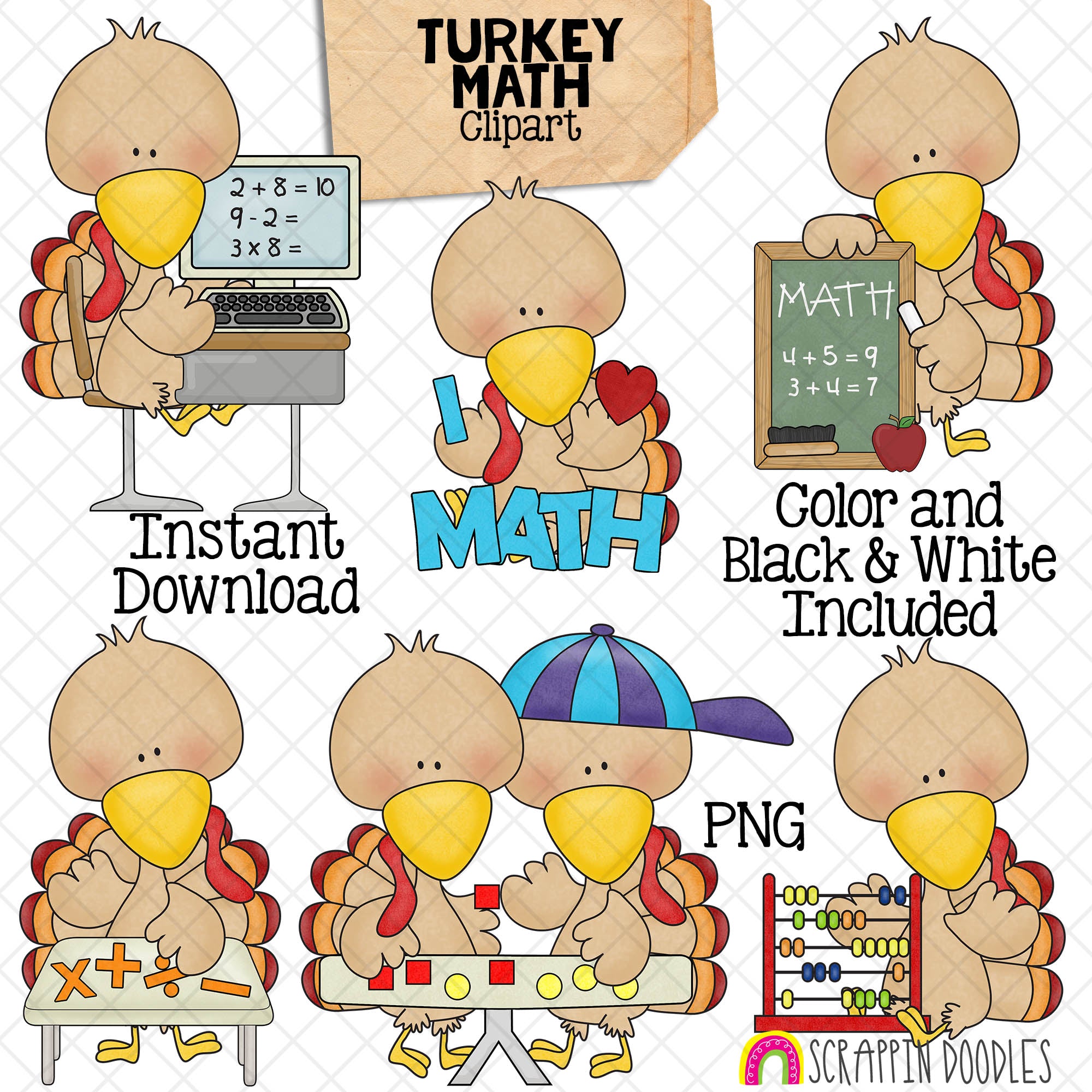 Turkey ClipArt - Math Turkeys Clip Art - Cute School Turkeys Graphics ...