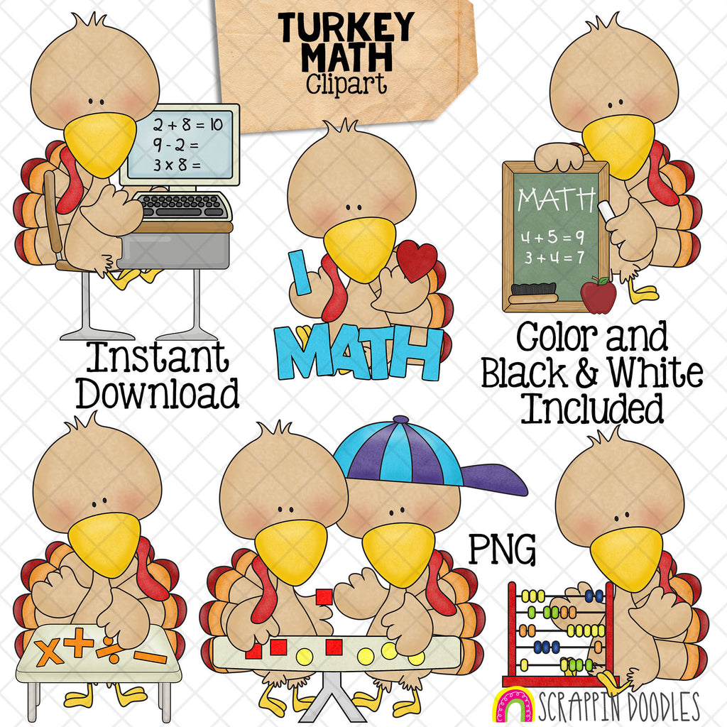 Turkey ClipArt - Math Turkeys Clip Art - Cute School Turkeys Graphics ...