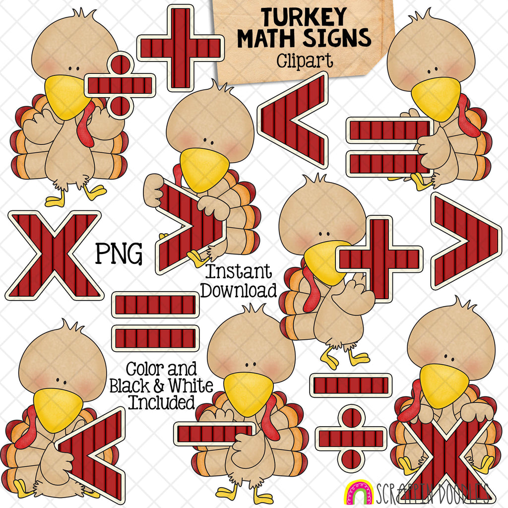 Turkey ClipArt - Math Sign Turkeys Clip Art - Cute School Turkeys Grap ...