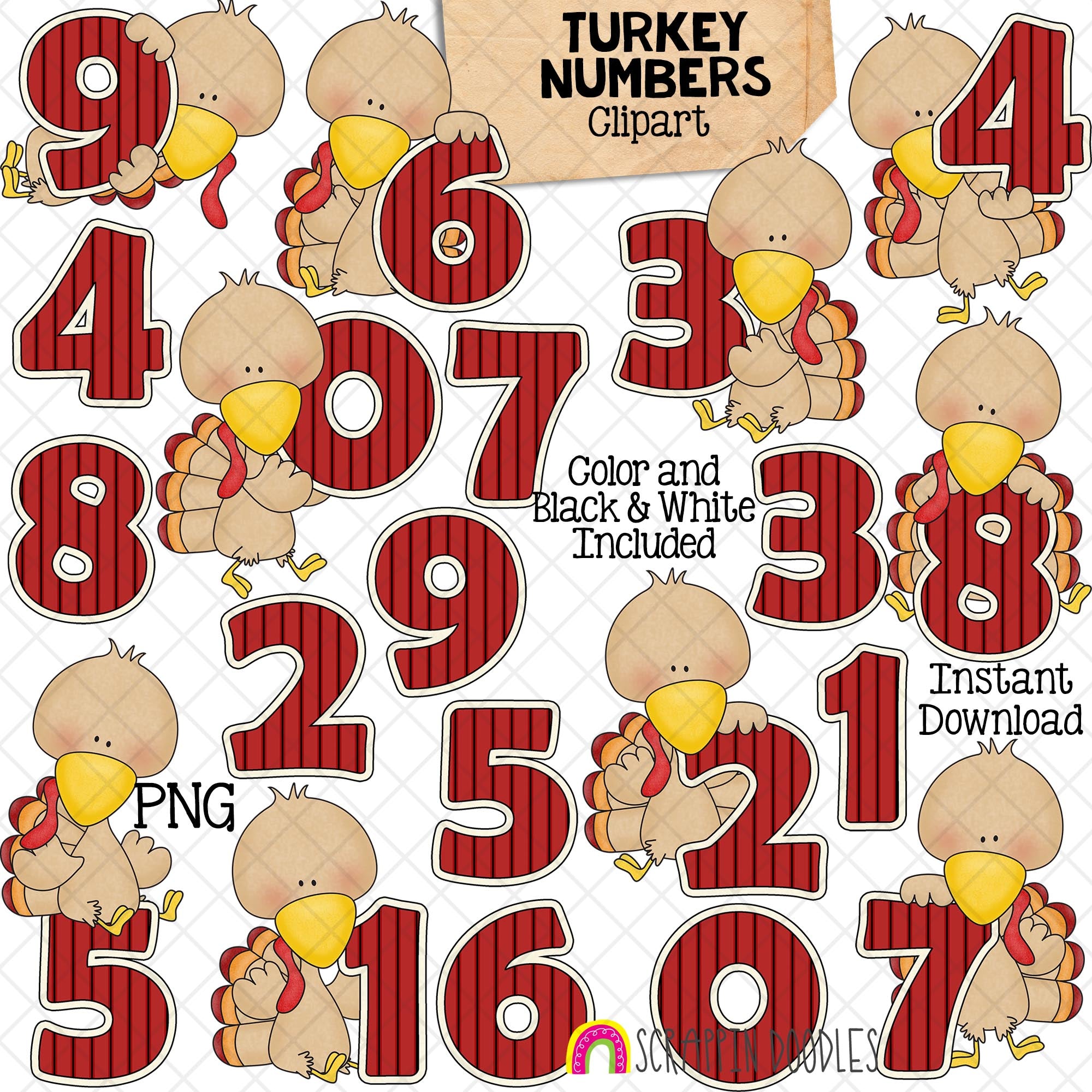 Turkey ClipArt - Number Turkeys Clip Art - Cute School Turkeys Holding ...