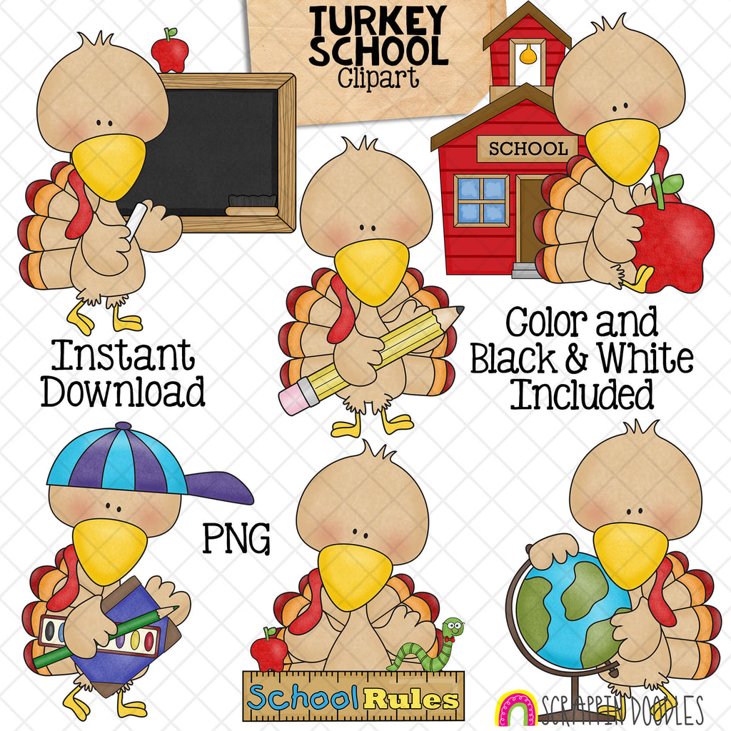 Turkey ClipArt - Classroom Turkeys Clip Art - Cute School Turkeys Grap ...