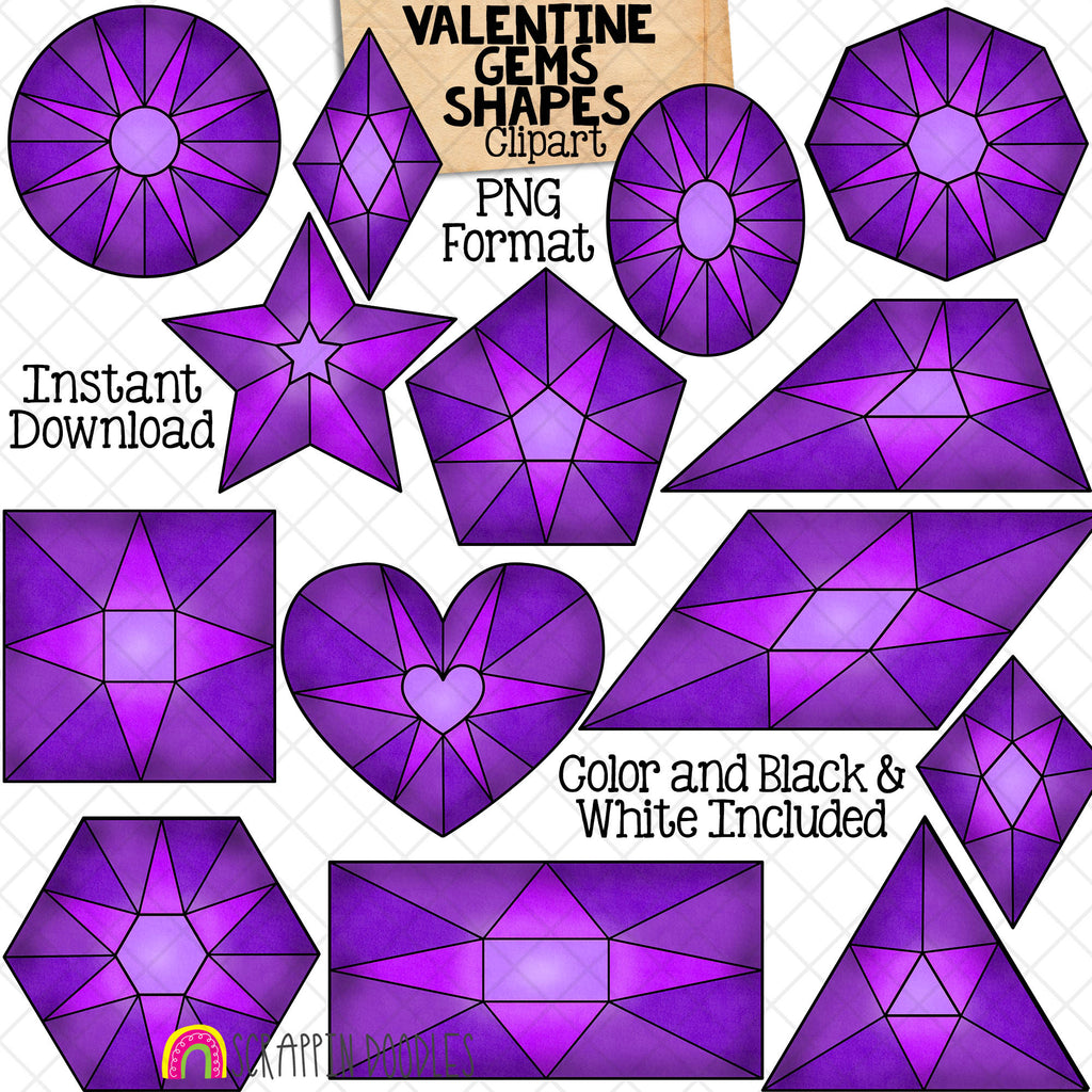 Valentine Gem Shapes Clip Art - Valentine's Day Different 2D Shapes ...