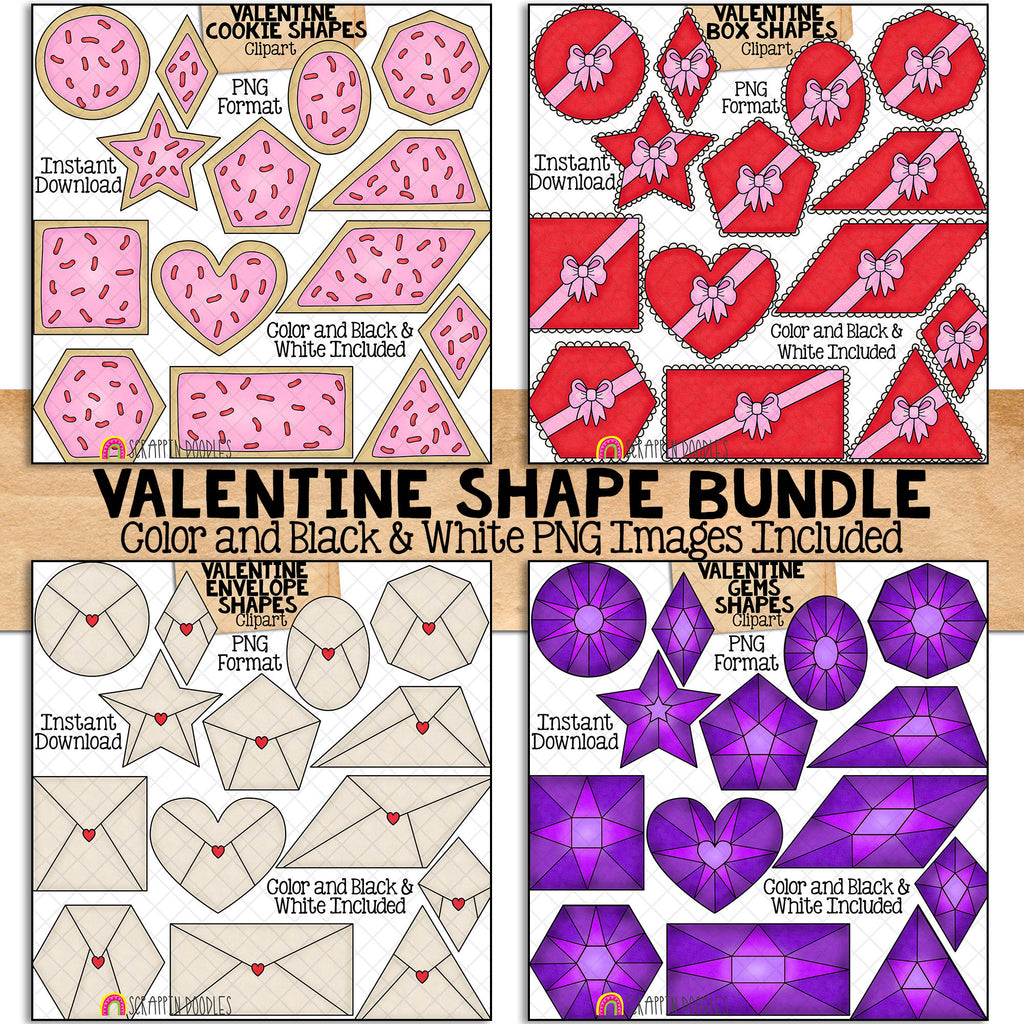 Valentine Shapes Clip Art Bundle - Valentine's Day Different 2D Shapes ...