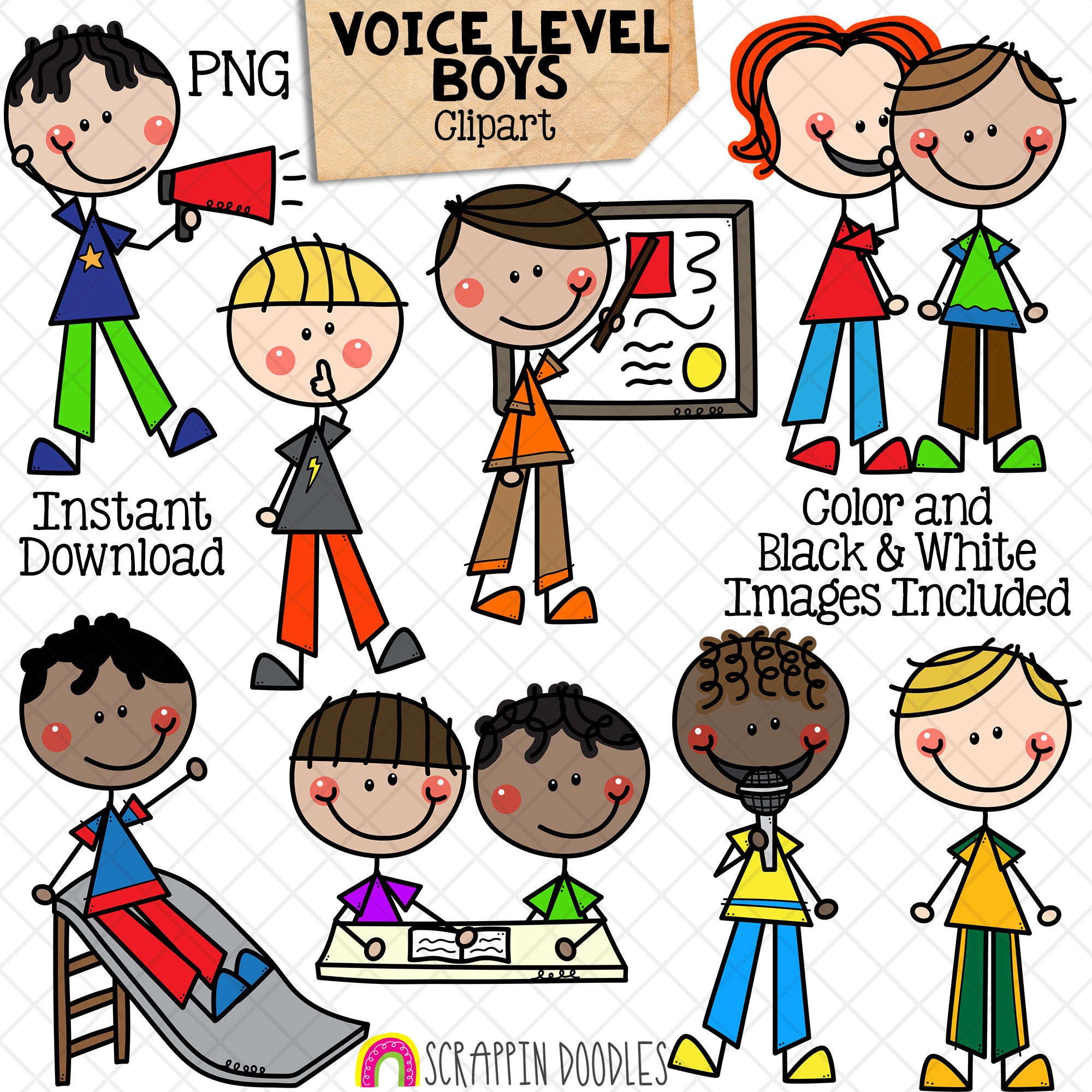 Voice Level Boys Clip Art - Doodle Kids Stick Figure Graphics - Voice ...