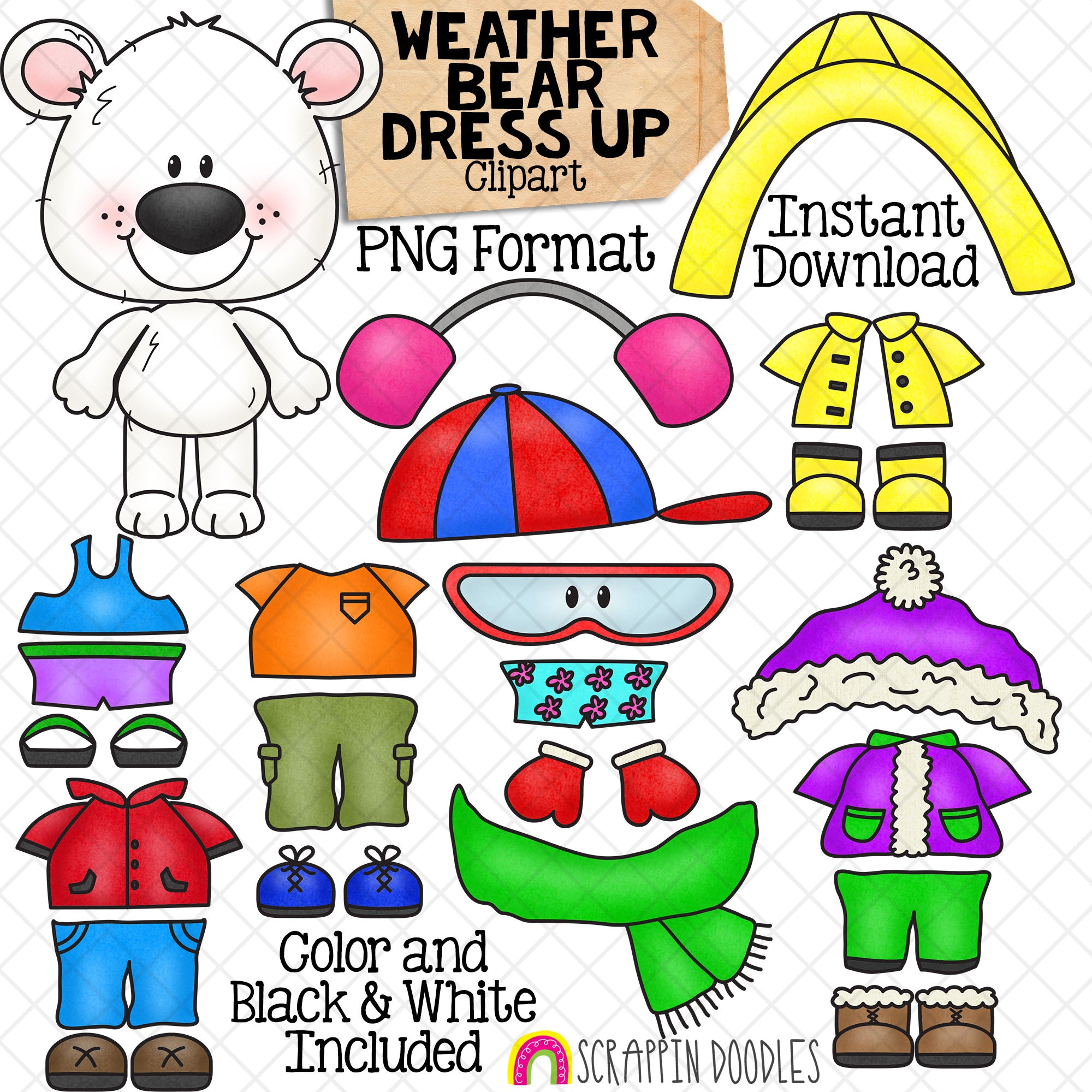 Weather Clip Art - Weather Bear Dress Up - Seasonal Clothing - Winter ...