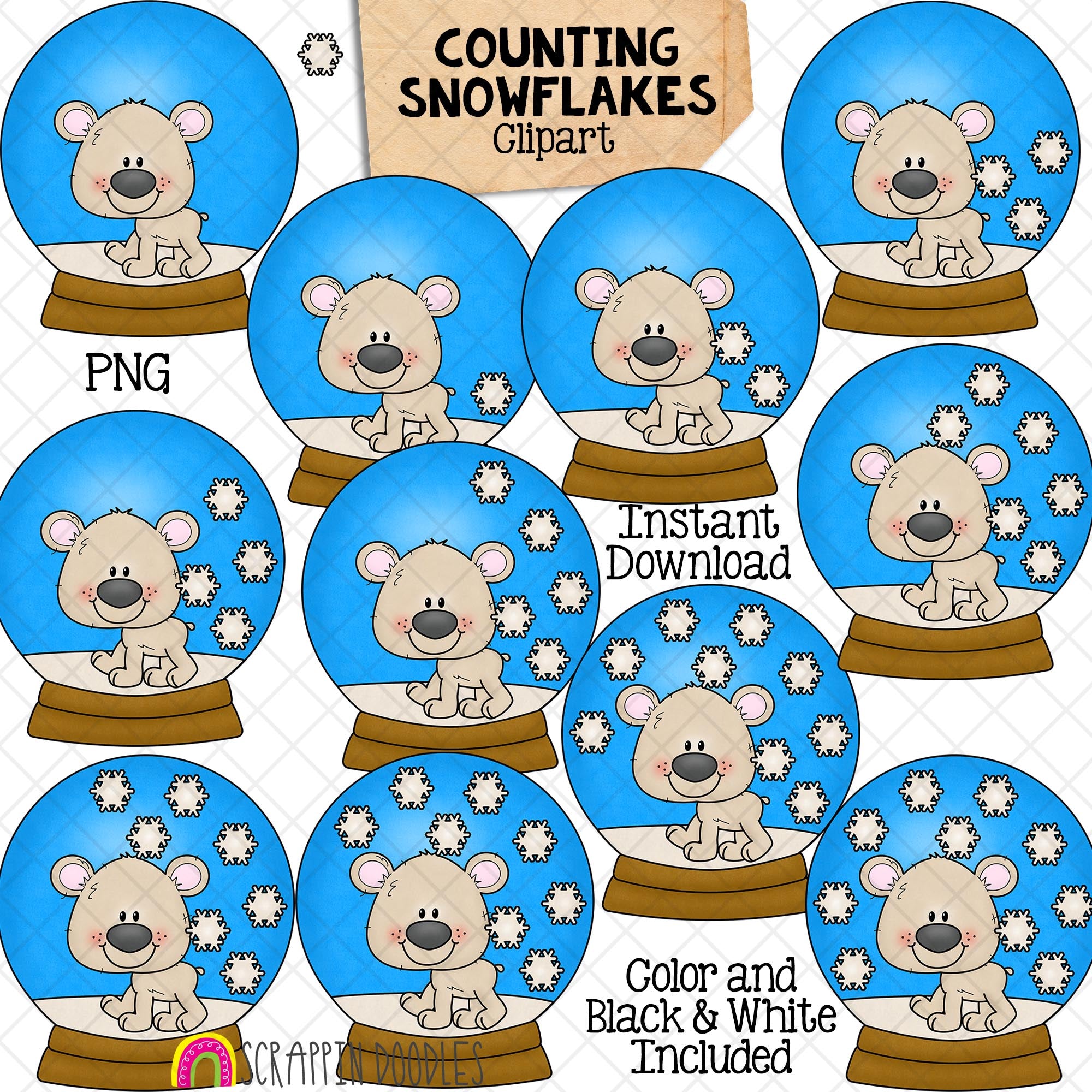 Counting Snowflakes ClipArt - Winter Polar Bear Snowglobe Snowflake Co ...