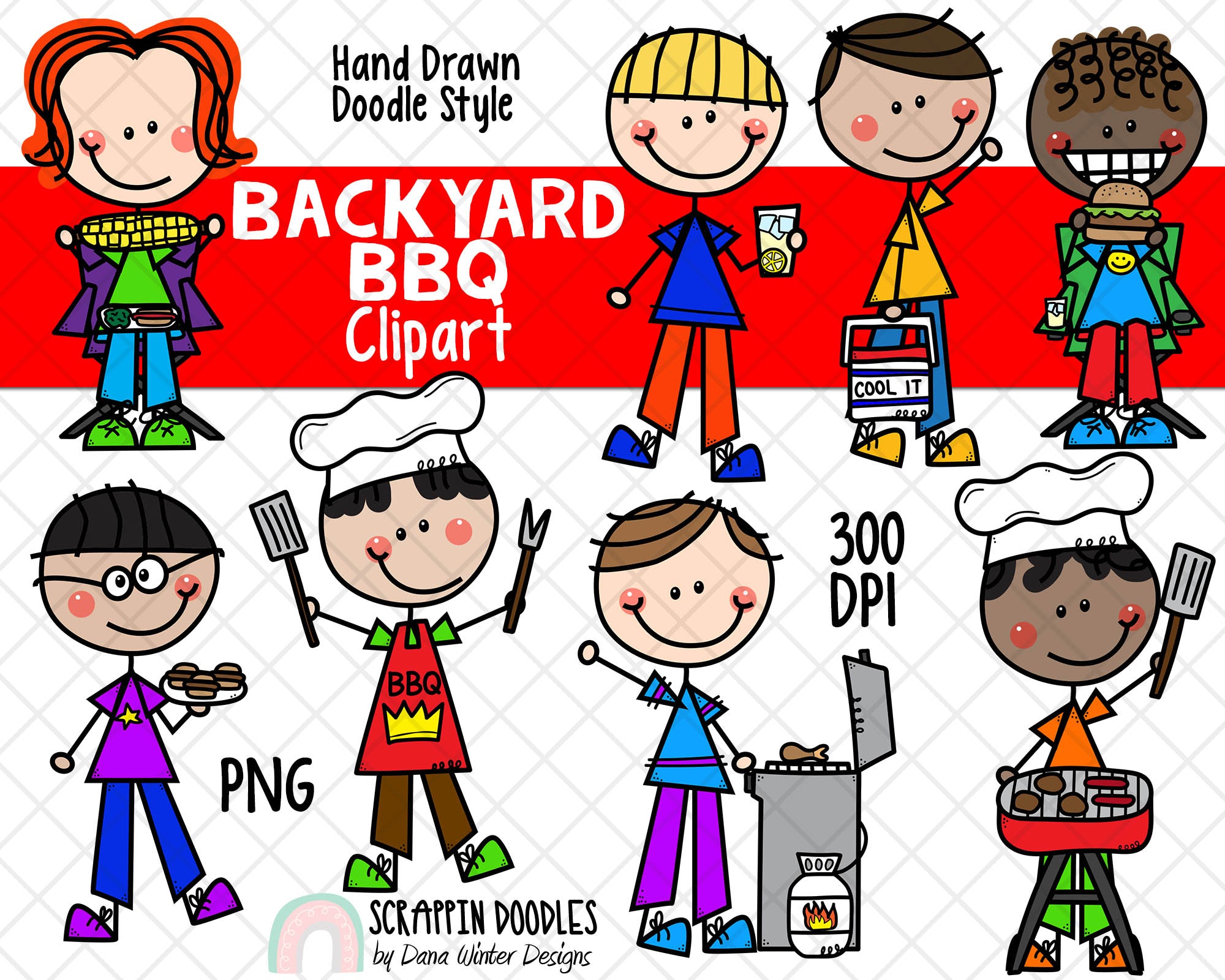 Backyard BBQ ClipArt -Doodle Boys Barbecue Clipart - Picnic Clipart ...